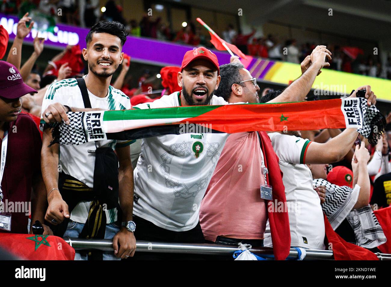 DOHA, QATAR - NOVEMBER 27: Fans and supporters of Morocco celebrating their sides victory during ...