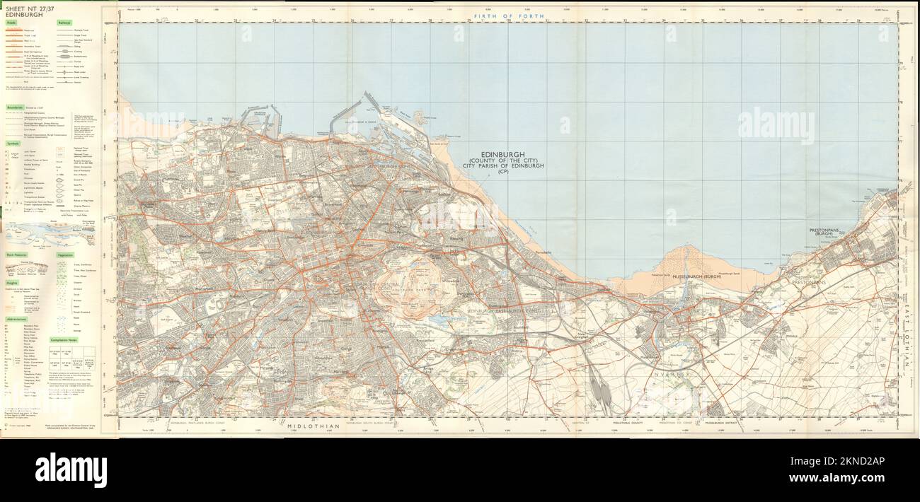 Vintage city plan of Edinburgh and area around it from 17th-19th ...