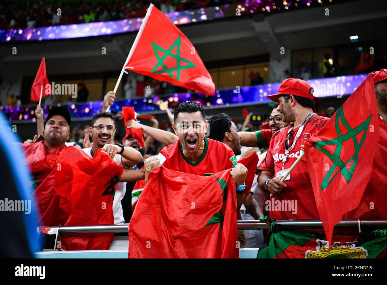 DOHA, QATAR - NOVEMBER 27: Fans and supporters of Morocco celebrating their sides victory during ...