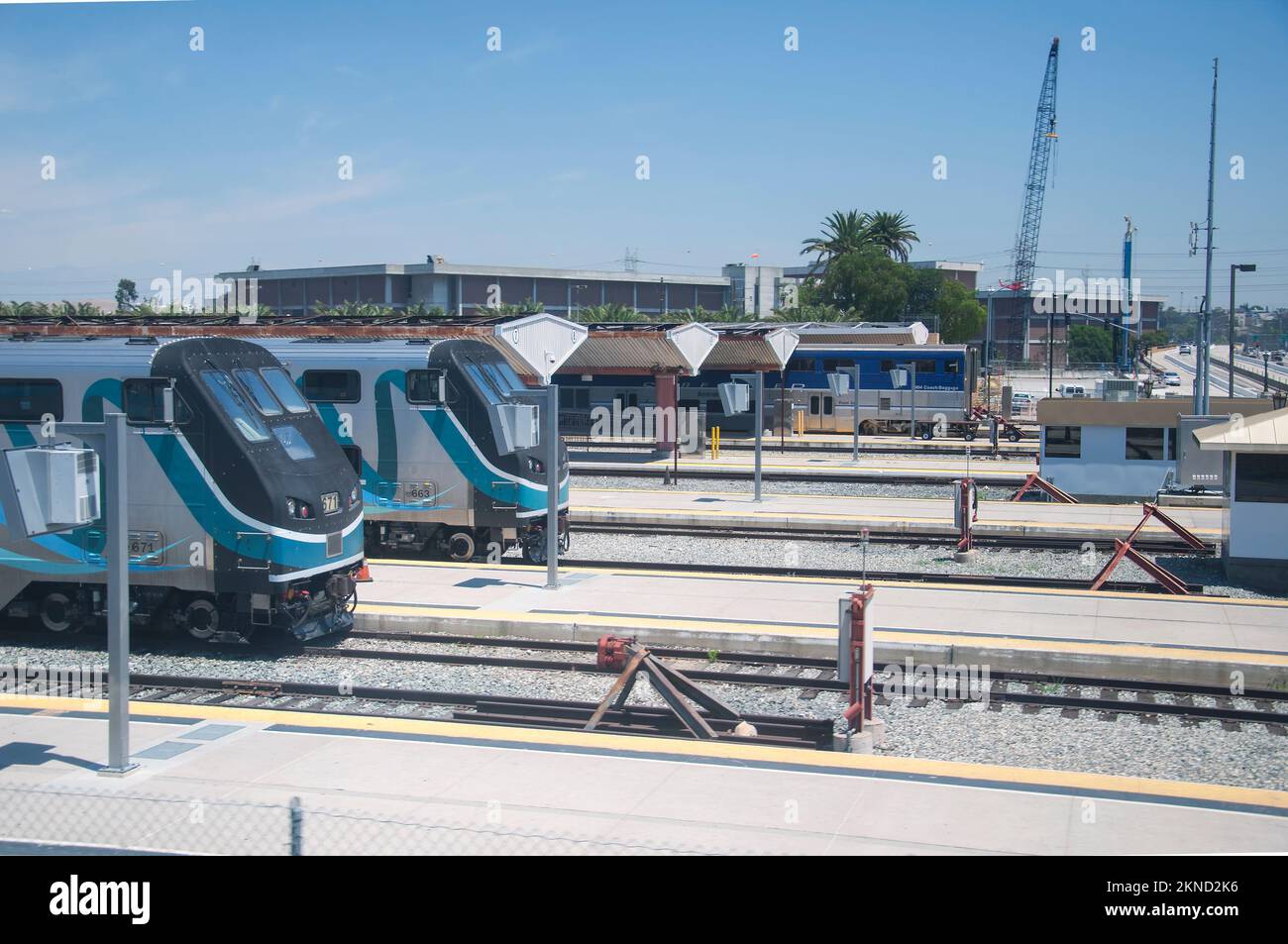 los angeles california commuter trains at the chinatown stop on a sunny ...