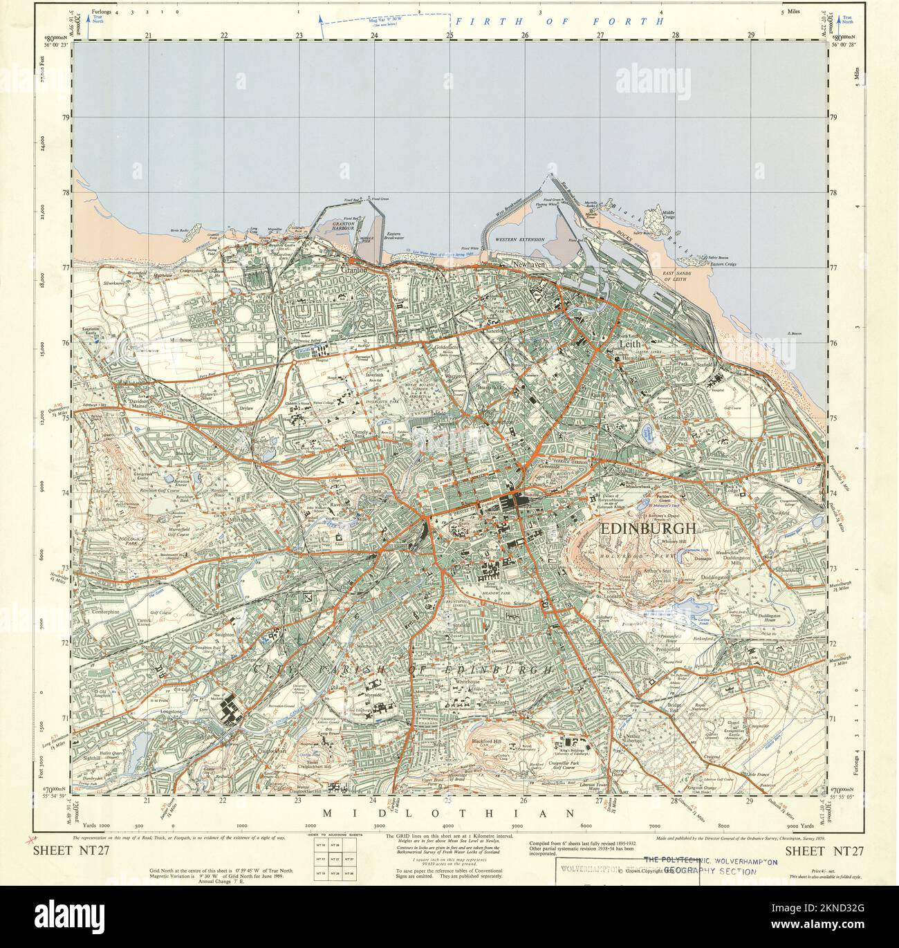 Vintage city plan of Edinburgh and area around it from 17th-19th ...