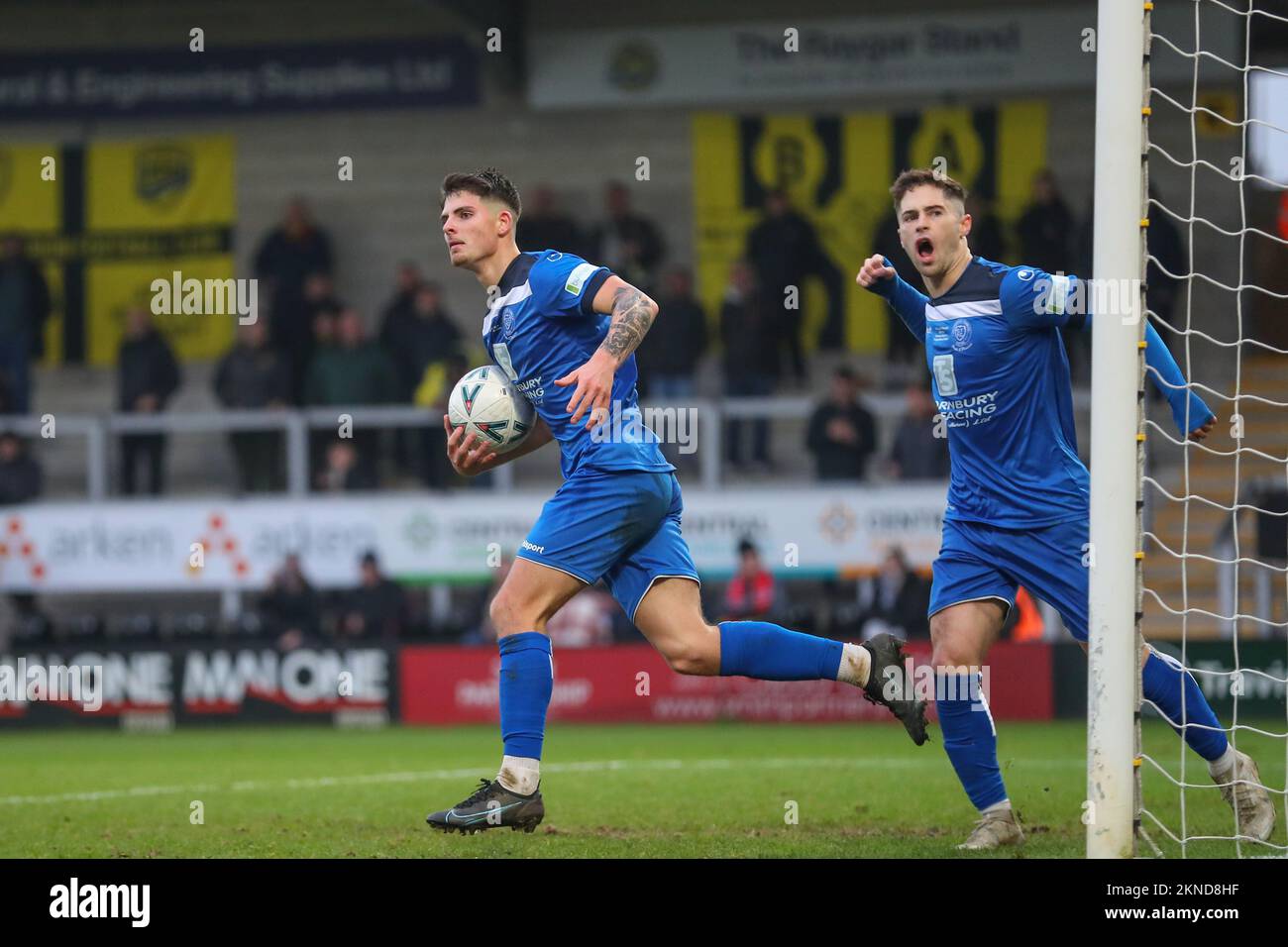 Harry Parsons #12 of Chippenham Town celebrates his goal to make it 3-1 ...