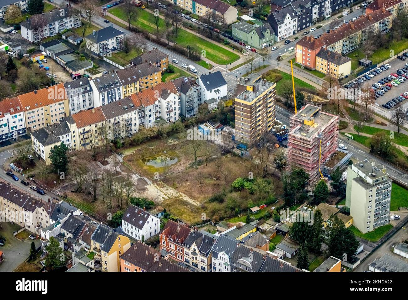 Aerial view, construction site high-rise building at Hölkeskampring in ...