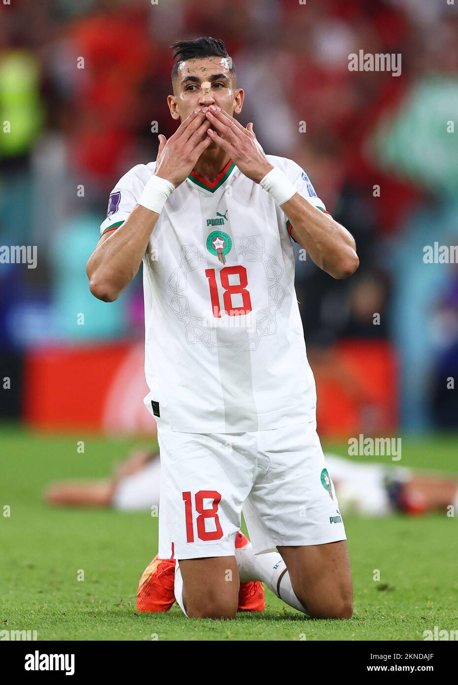 Doha, Qatar. 27th Nov, 2022. Jawad El Yamiq of Morocco celebrates the ...