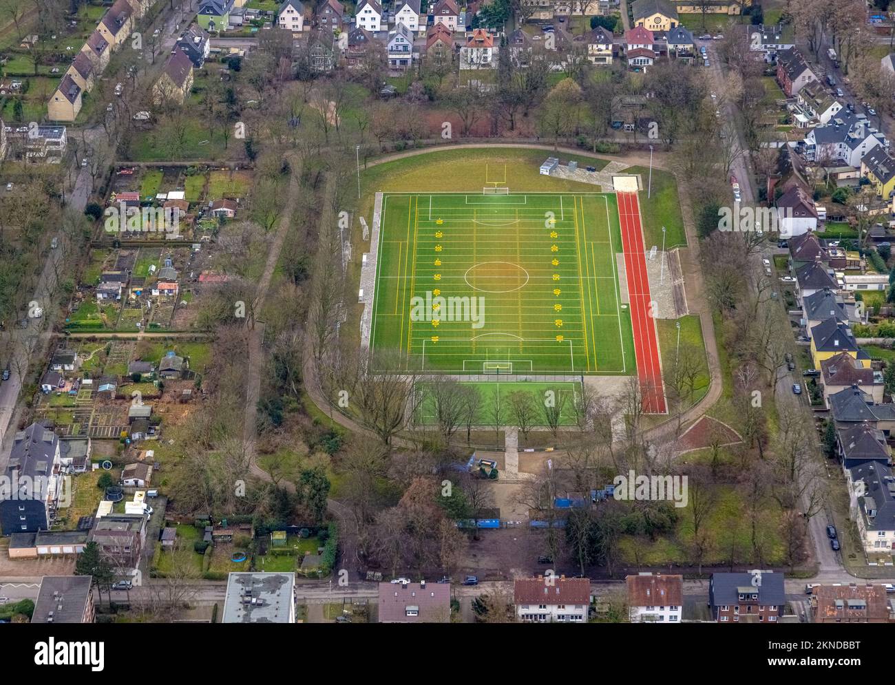 Aerial view, Horst stadium with American football field in ...