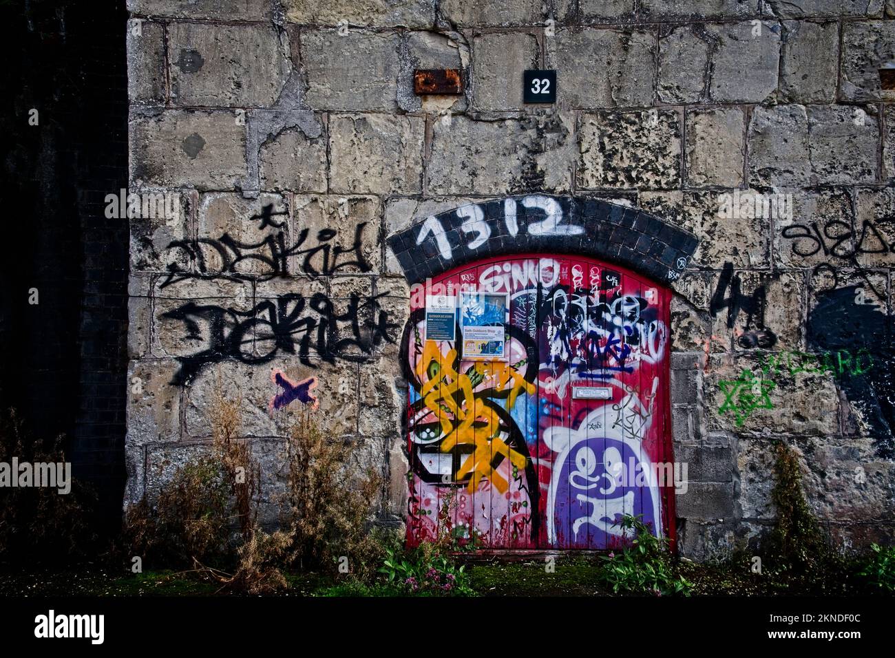 Bath, Somerset England UK Spring Gardens Road Graffiti on archways and ...