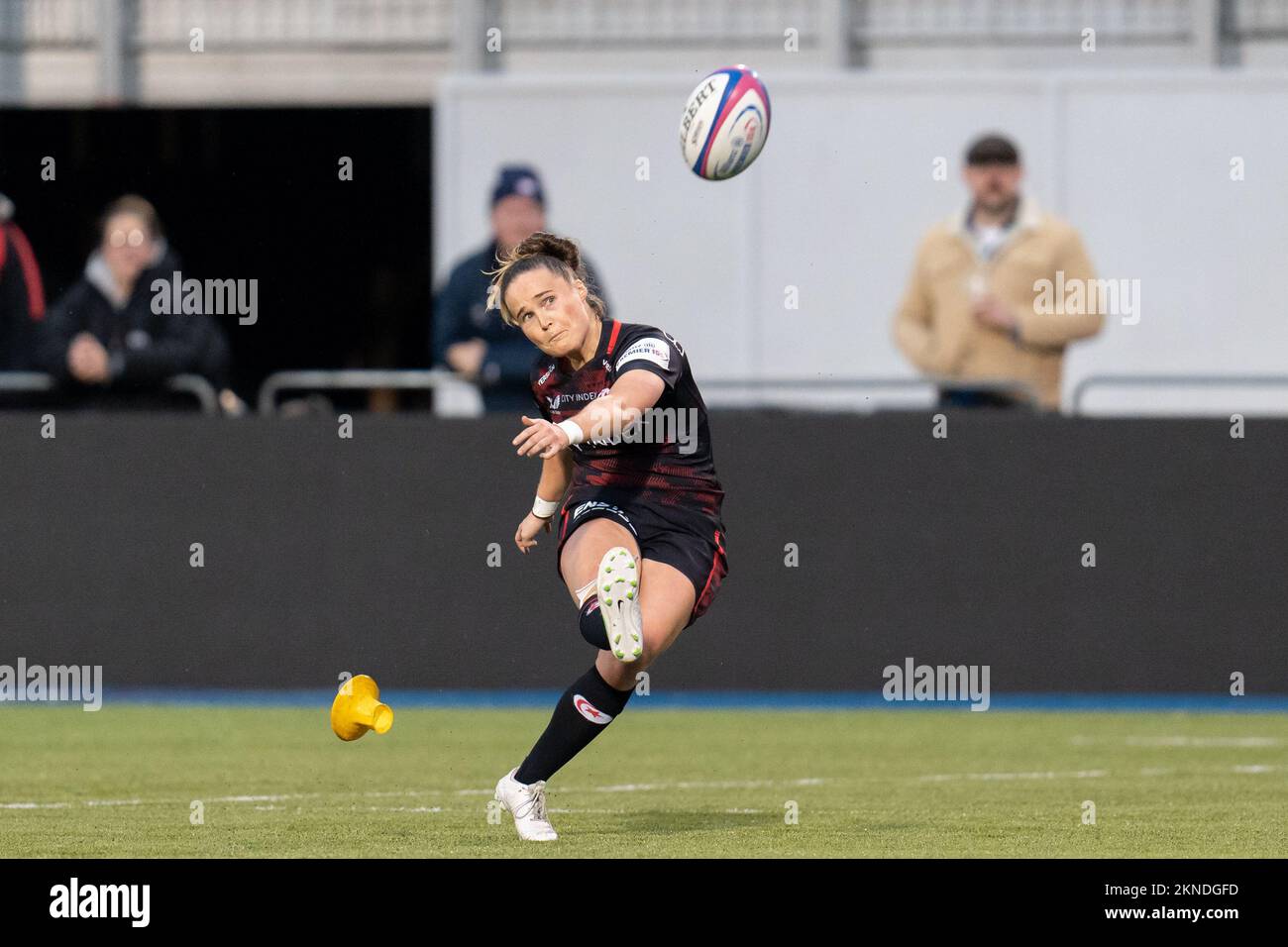 Flo Williams #10 of Saracens Women converts the try kick during the ...