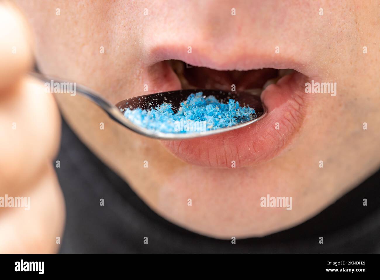 Microplastic in food, Environment and health concept, Person putting a ...