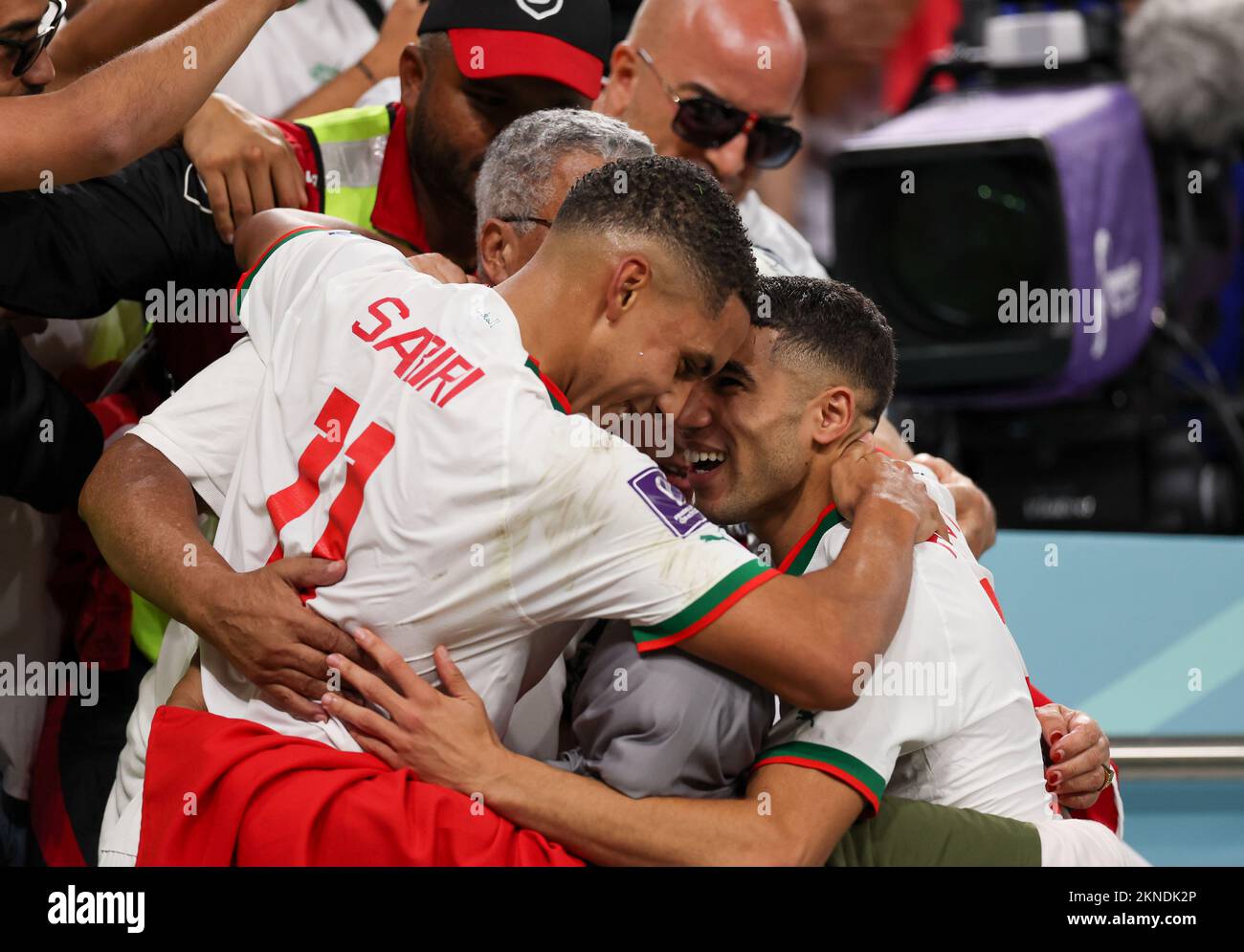 Doha, Qatar. 27th Nov, 2022. Abdelhamid Sabiri (L) of Morocco ...