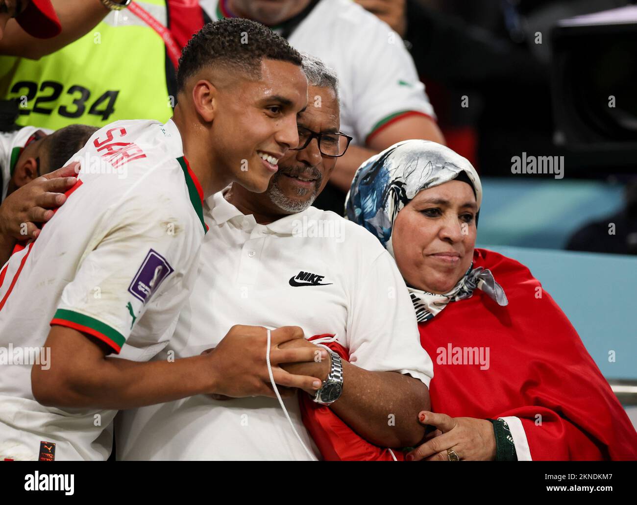 Doha, Qatar. 27th Nov, 2022. Abdelhamid Sabiri (L) of Morocco reacts ...