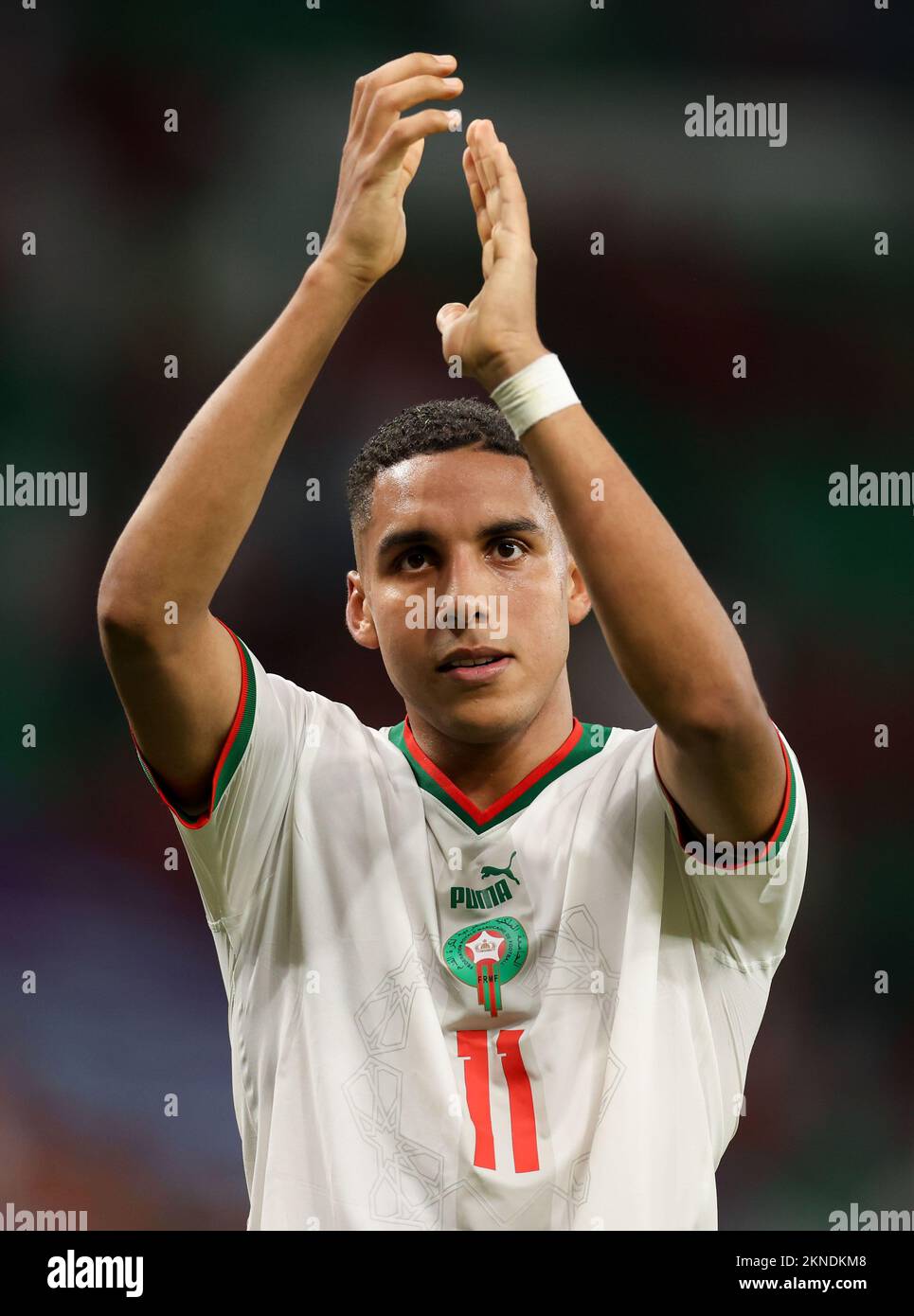 Doha, Qatar. 27th Nov, 2022. Abdelhamid Sabiri of Morocco greets the ...