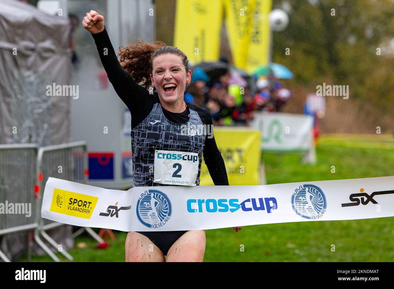 Belgian Lisa Rooms celebrates after winning the women's race at the ...