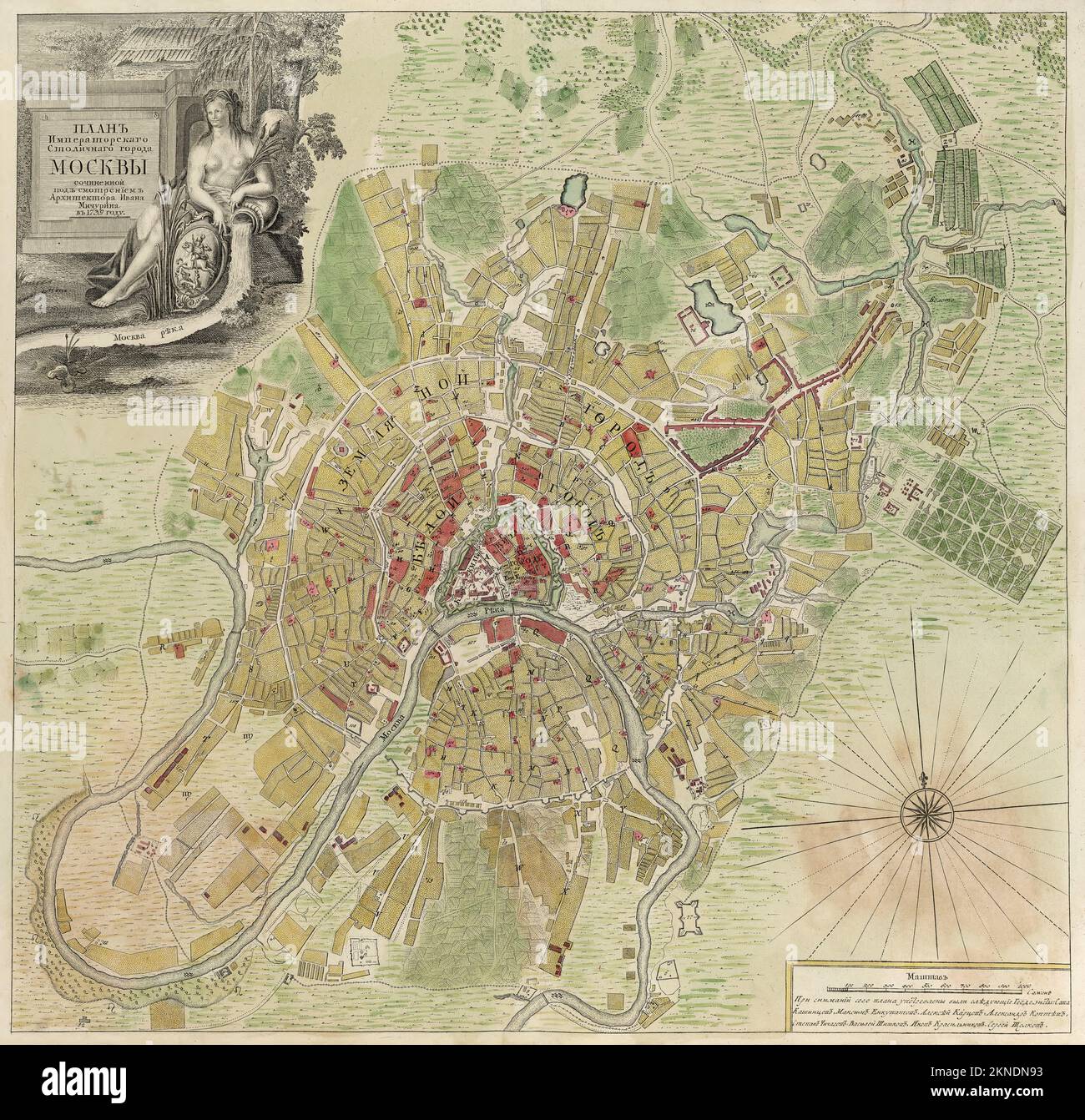 Vintage city plan of Moscow and area around it from 17-19th century ...