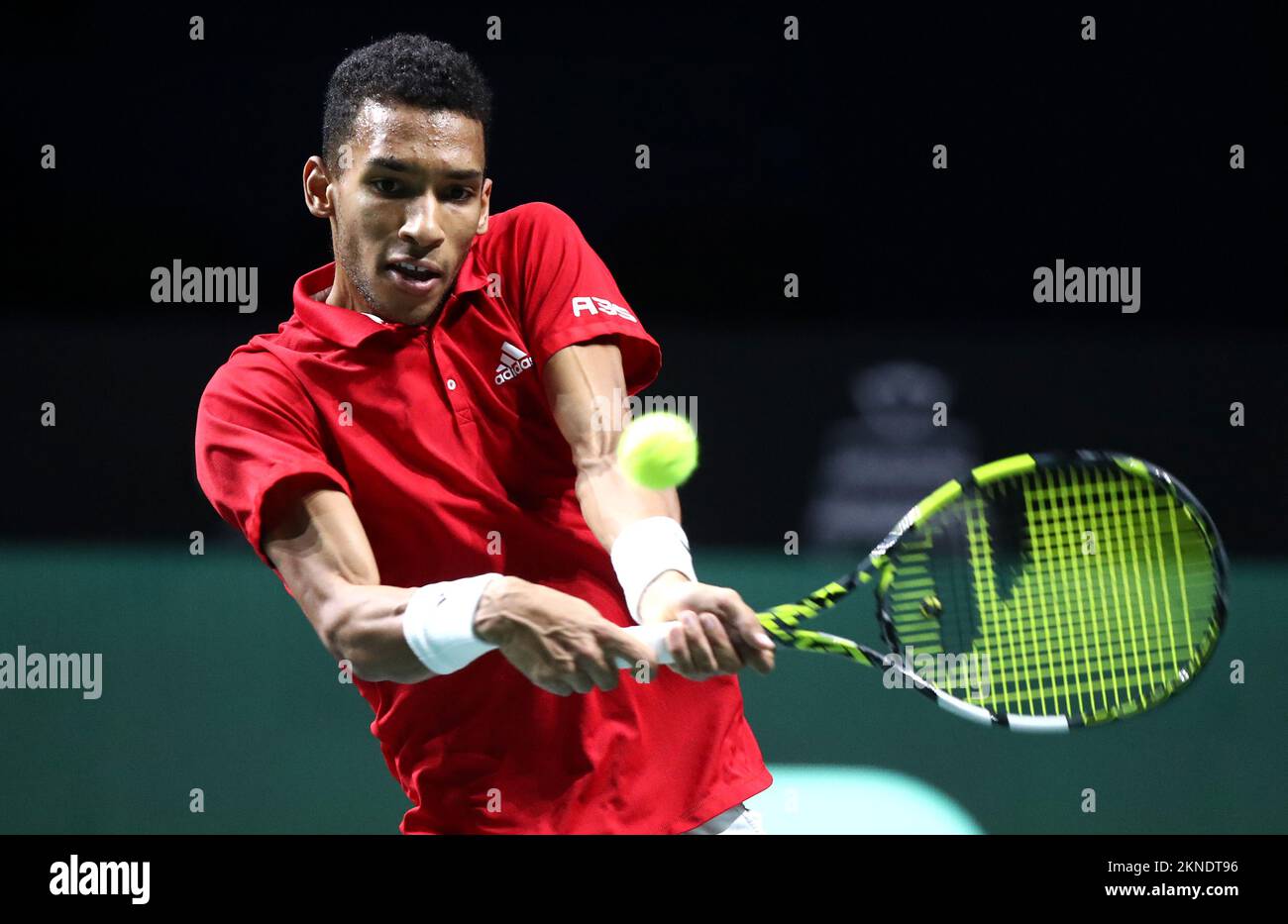 Malaga, Spain. 27th Nov, 2022. Felix Auger-Aliassime of Canada returns a ball against Alex de ...