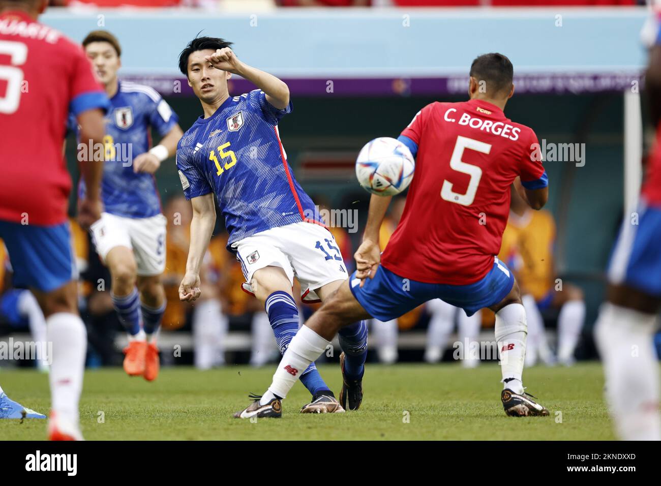 AL-RAYYAN - (l-r) Daichi Kamada of Japan, Celso Borges of Costa Rica during the FIFA World Cup ...