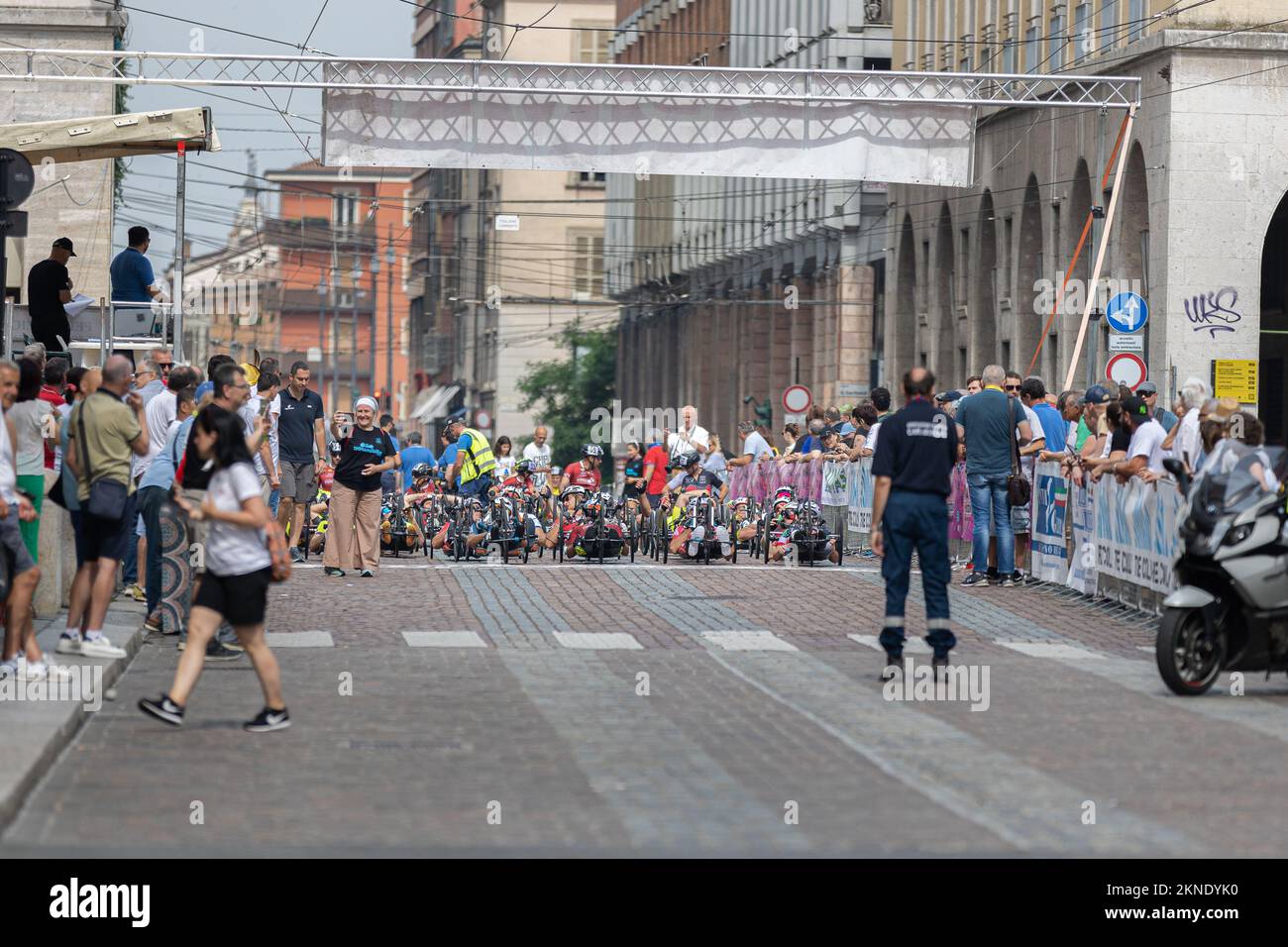 Race Starting Line for Group of Athletes with Their Special Bikes on a ...