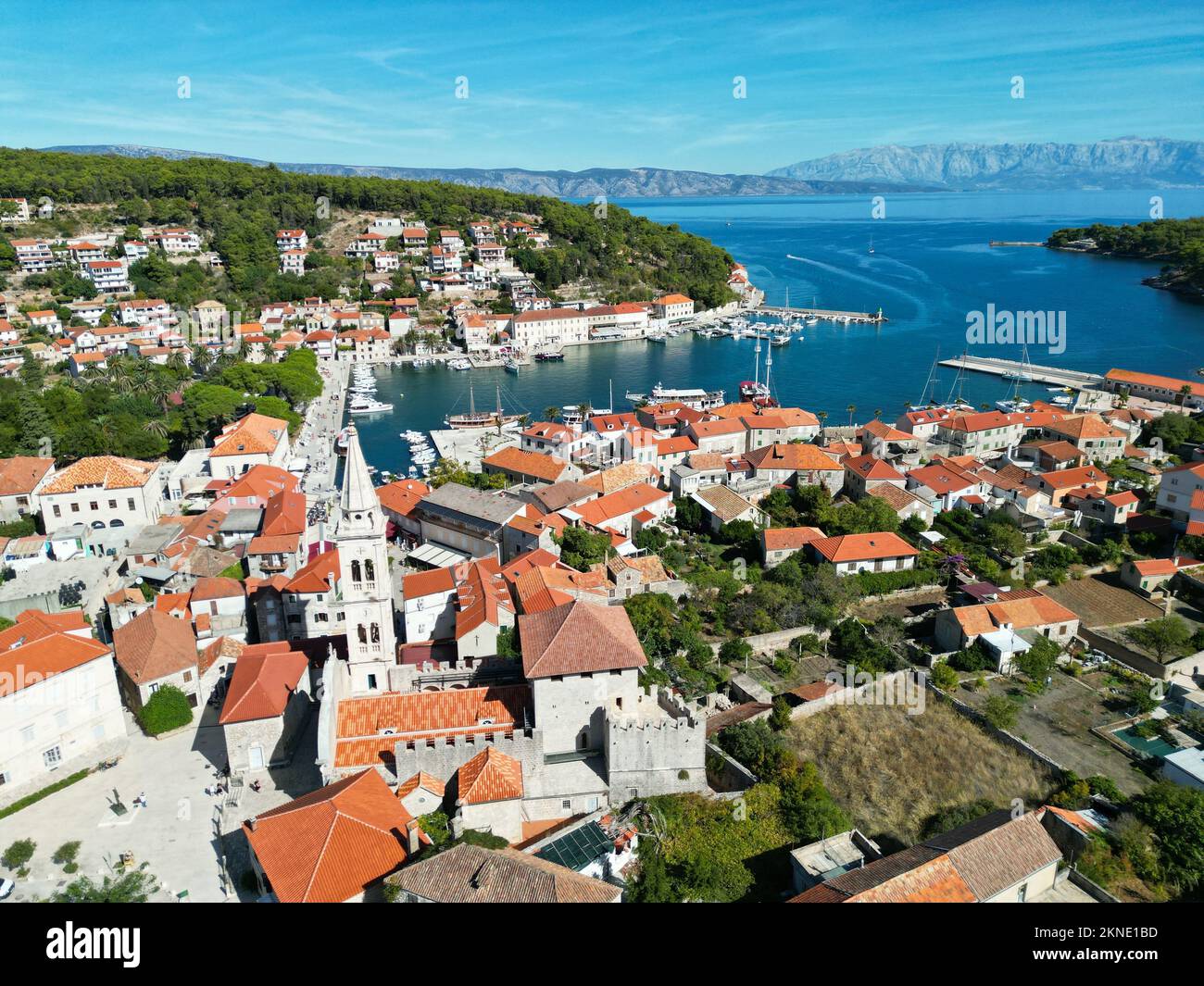 Jelsa Croatia town on Hvar drone aerial view Stock Photo - Alamy
