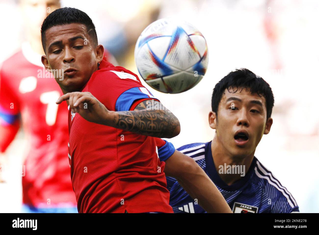 AL-RAYYAN - (l-r) Gerson Torres of Costa Rica, Wataru Endo of Japan ...
