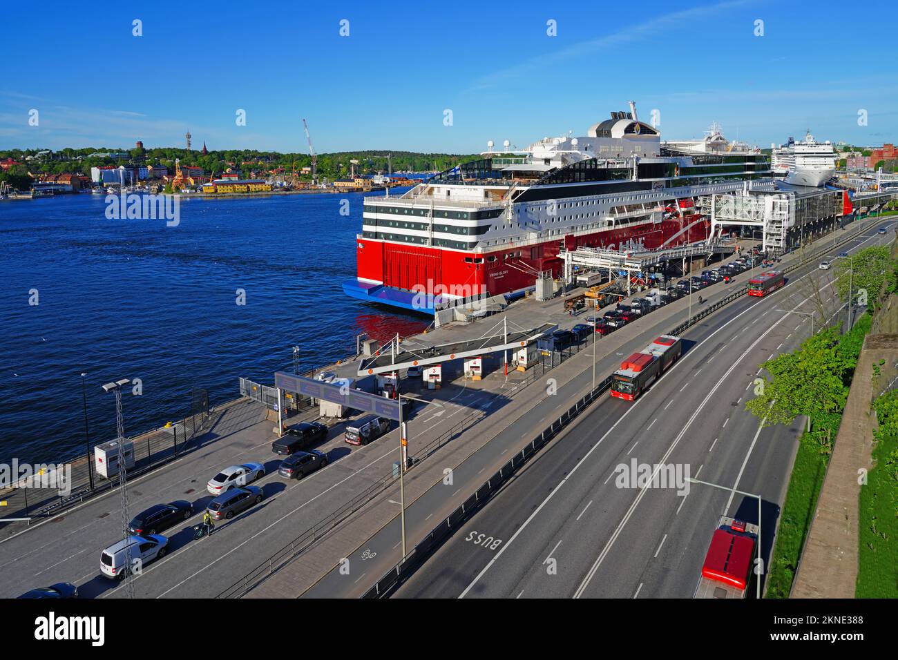 STOCKHOLM, SWEDEN -30 MAY 2022- View of the Viking Glory ship, a red ...