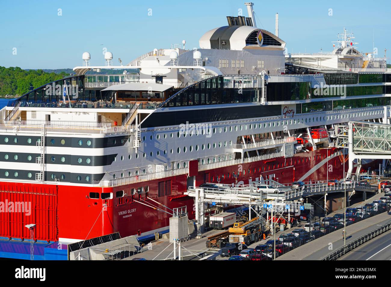 STOCKHOLM, SWEDEN -30 MAY 2022- View of the Viking Glory ship, a red ...