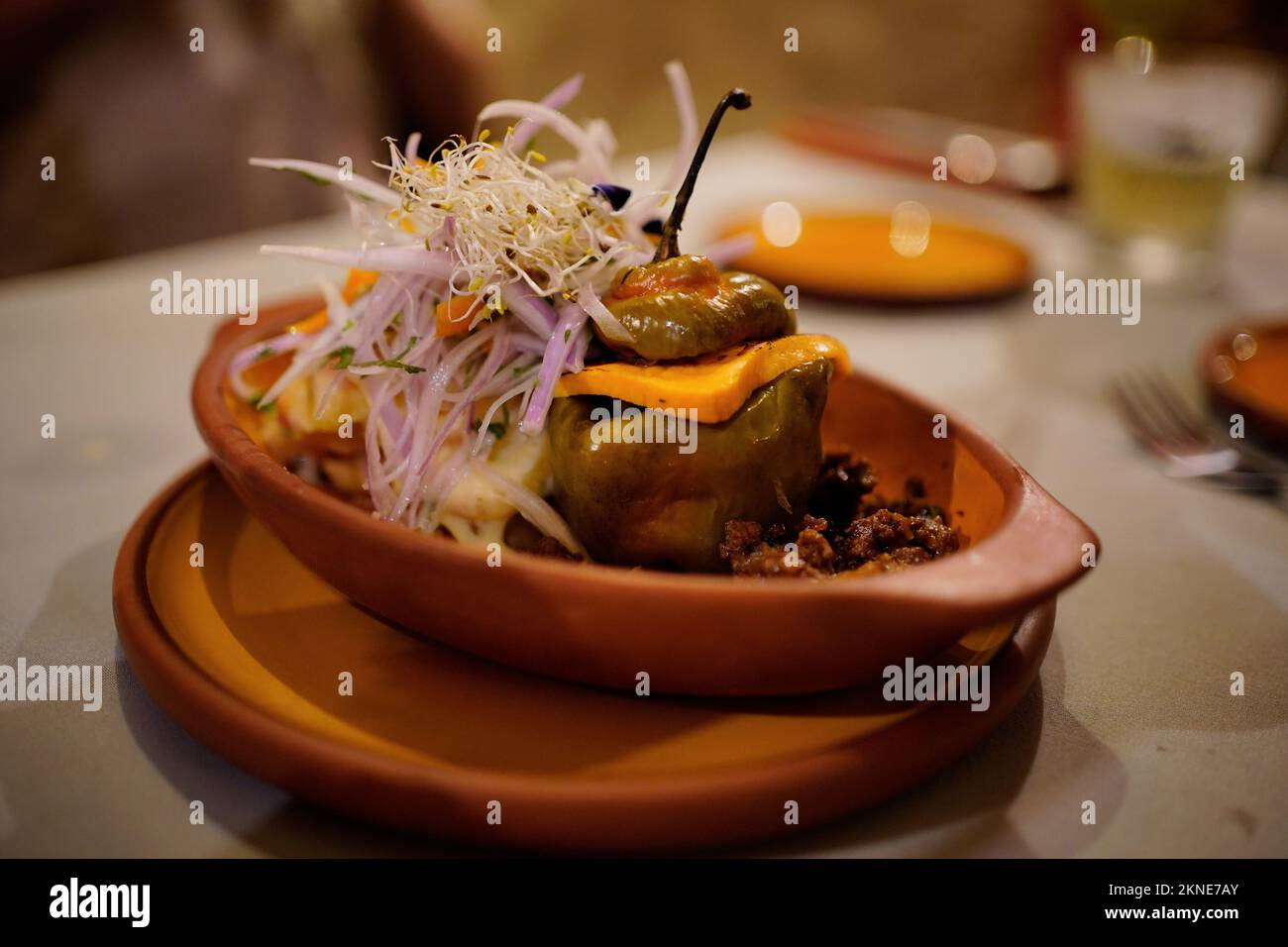 Traditional Peruvian dish "Rocoto Relleno" (stuffed peppers Stock Photo ...