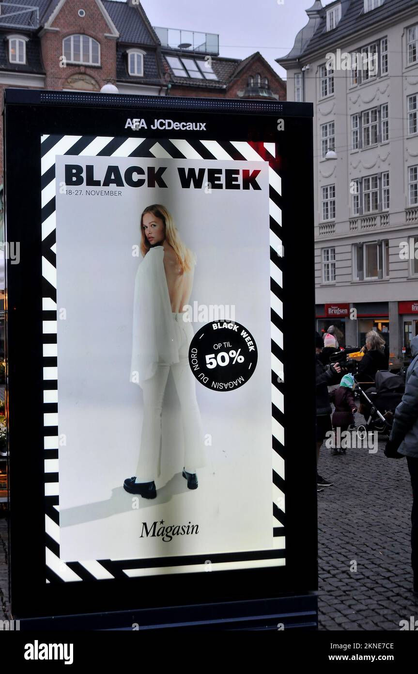 Copenhagen/Denmark/27 November 2022/ Black week billboard 50% disocount ...