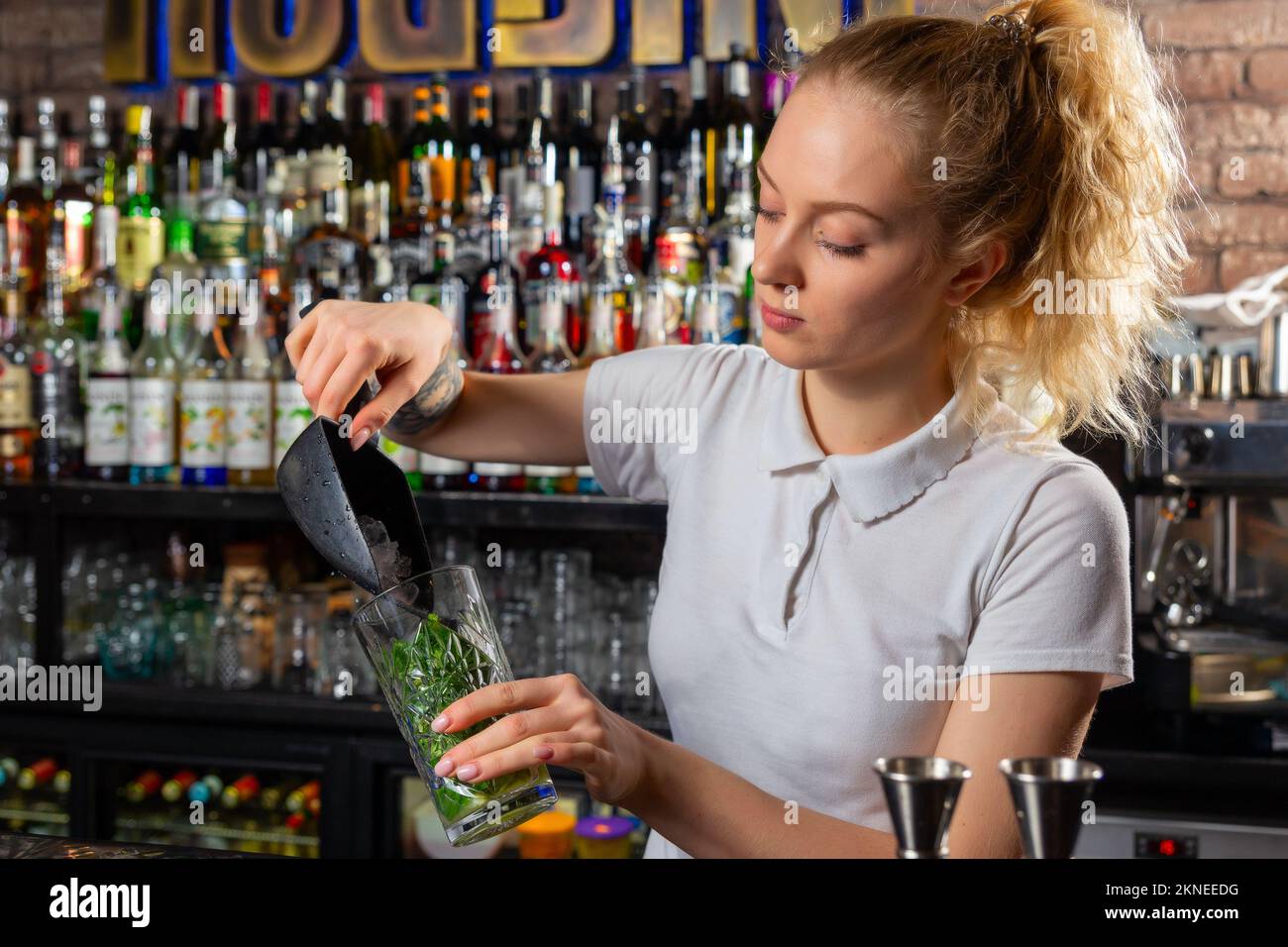 Barmaid shaking cocktail hi-res stock photography and images - Alamy