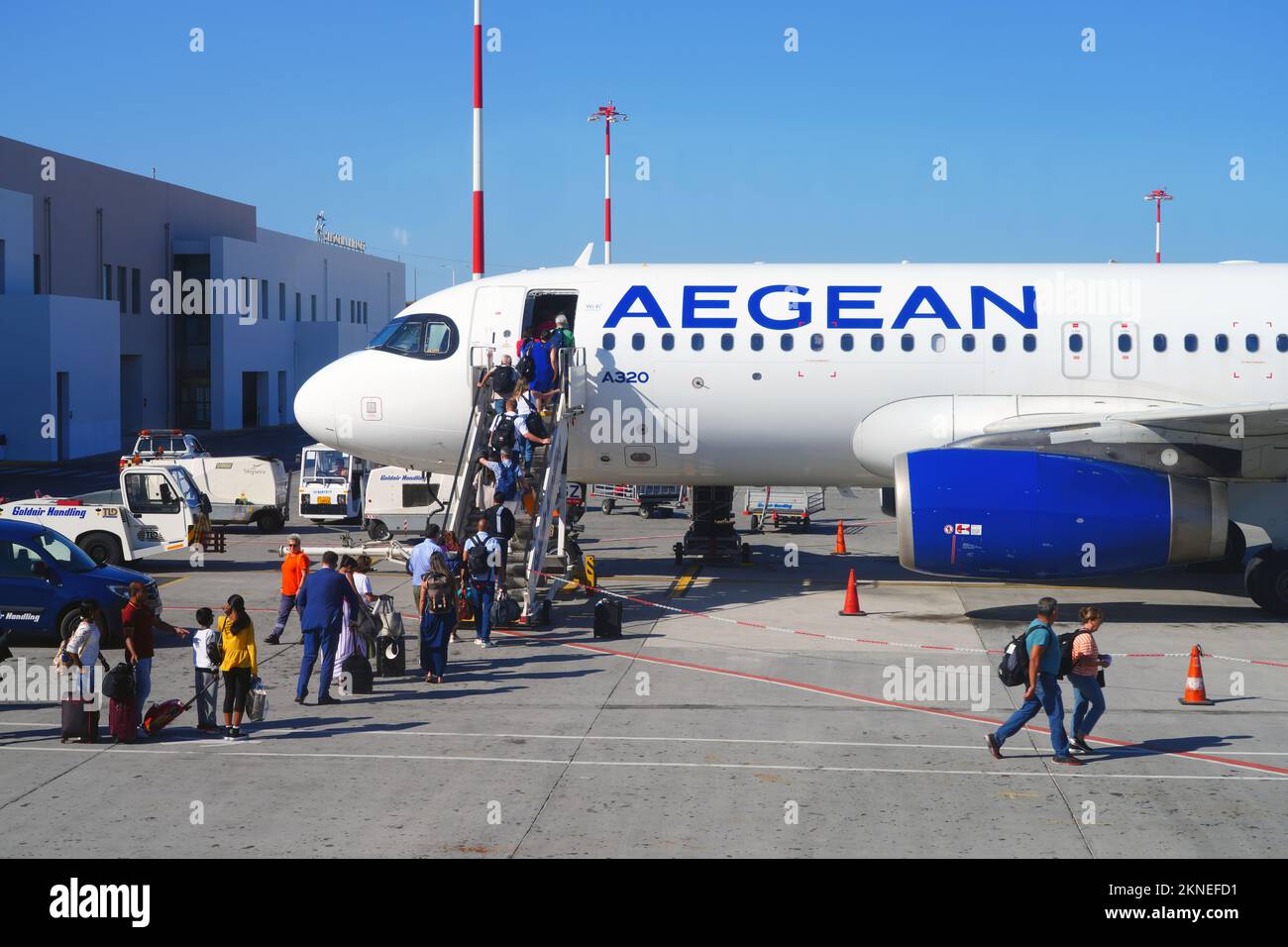 SANTORINI, GREECE –24 OCT 2022- View of an airplane from Greek airline ...