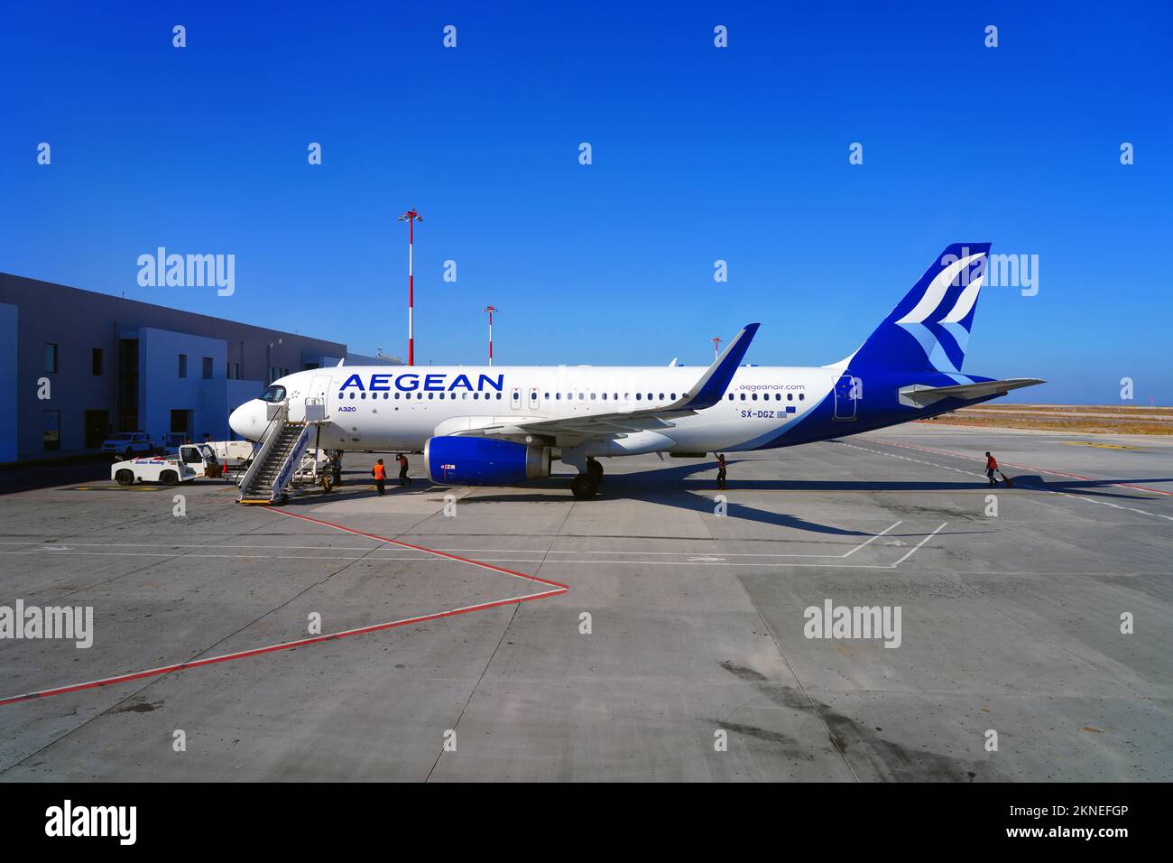 SANTORINI, GREECE –24 OCT 2022- View of an airplane from Greek airline ...