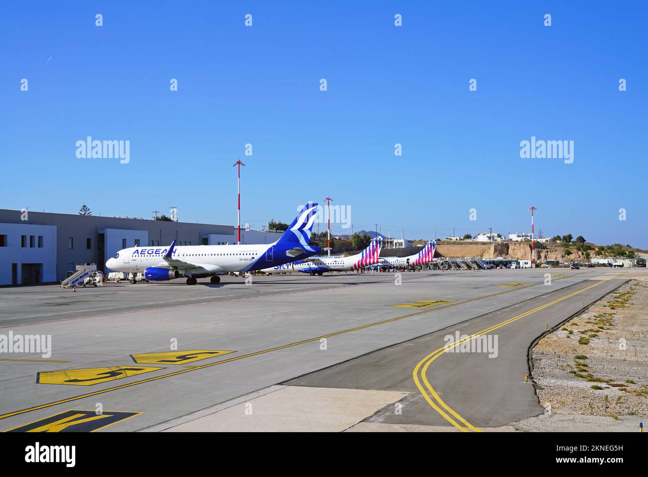 SANTORINI, GREECE –24 OCT 2022- View of an airplane from Greek airline ...