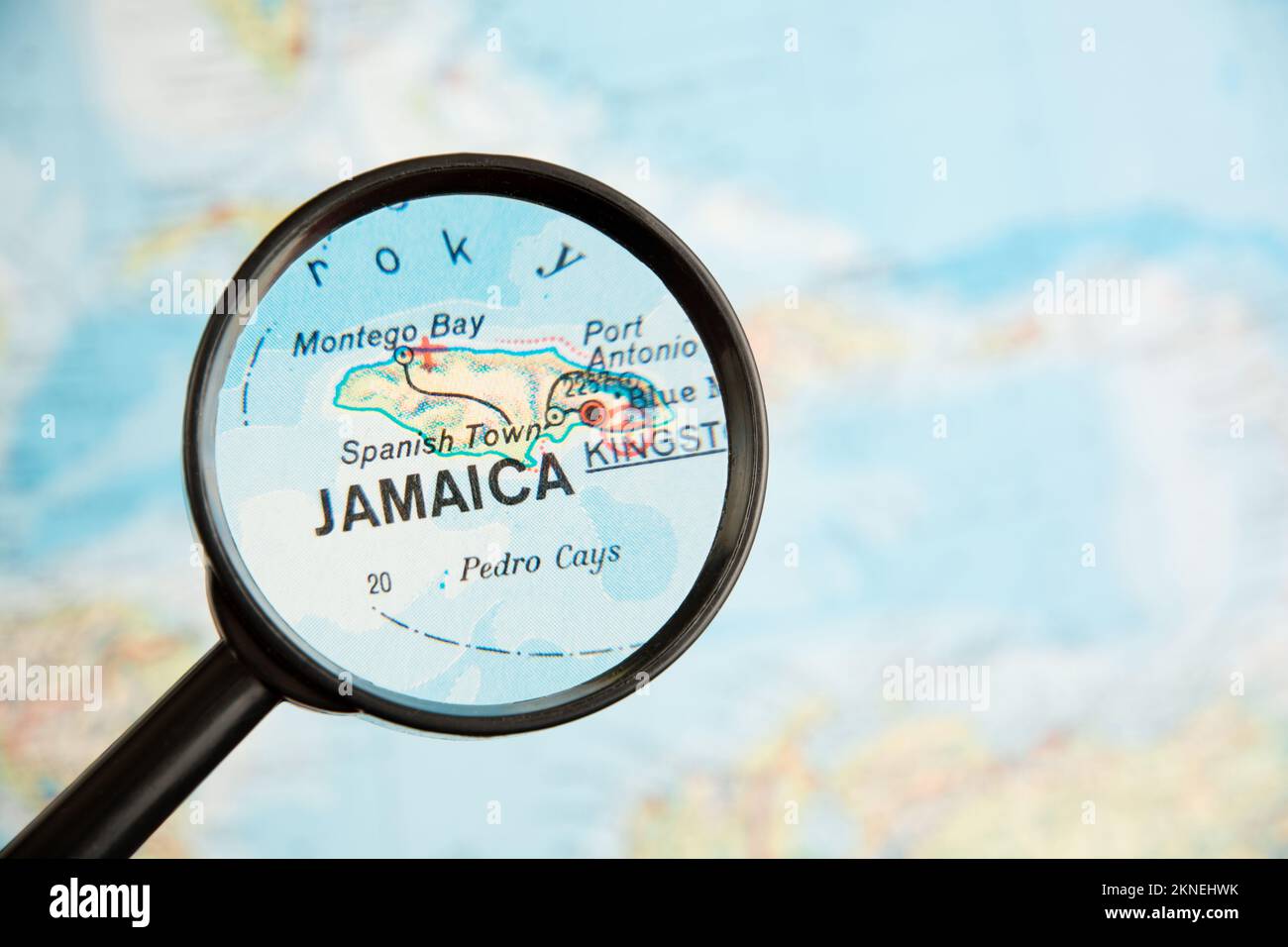 map under magnifying glass - Jamaica Stock Photo - Alamy