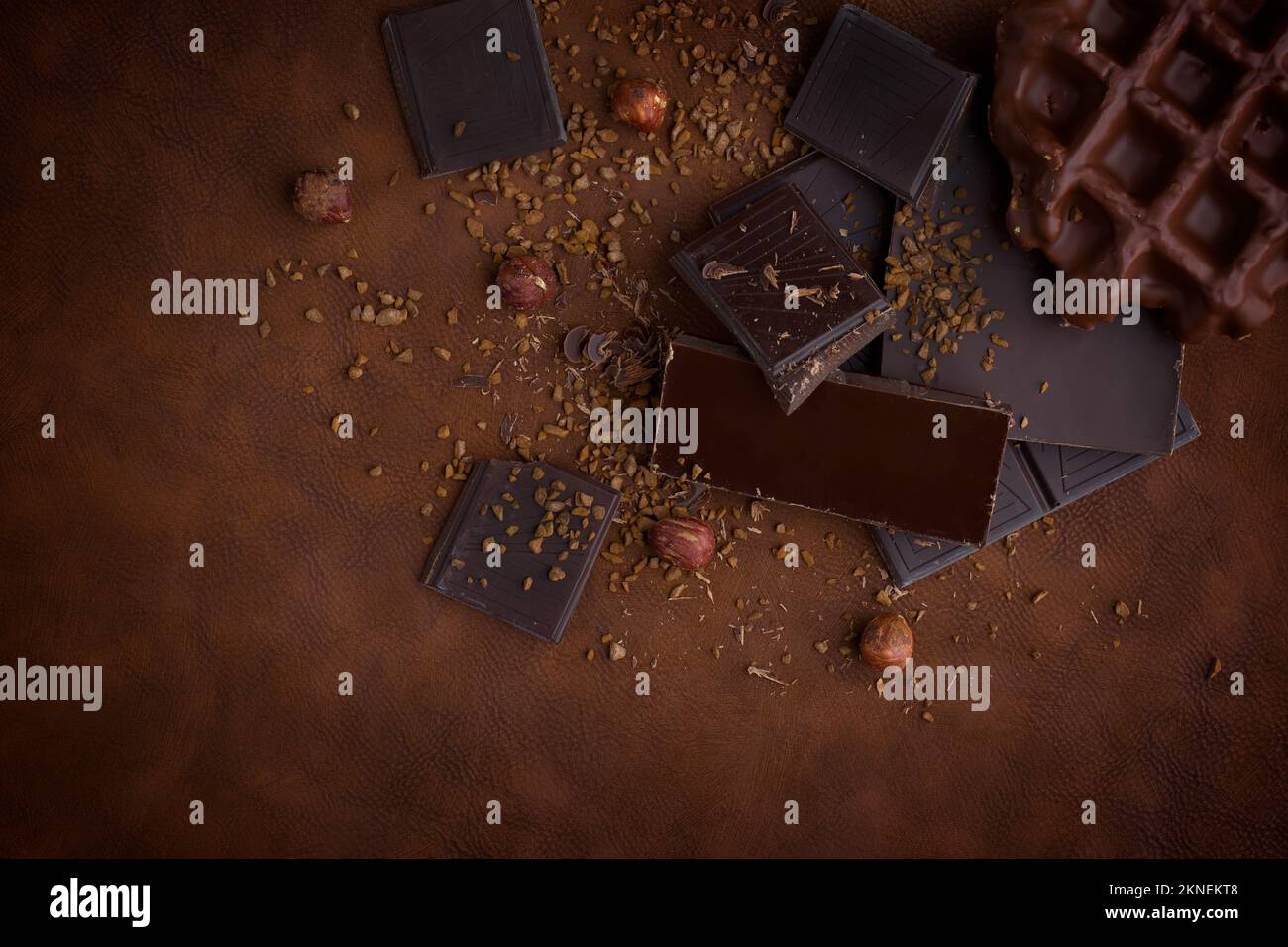 Composition of bars and pieces of different milk and dark chocolate ...