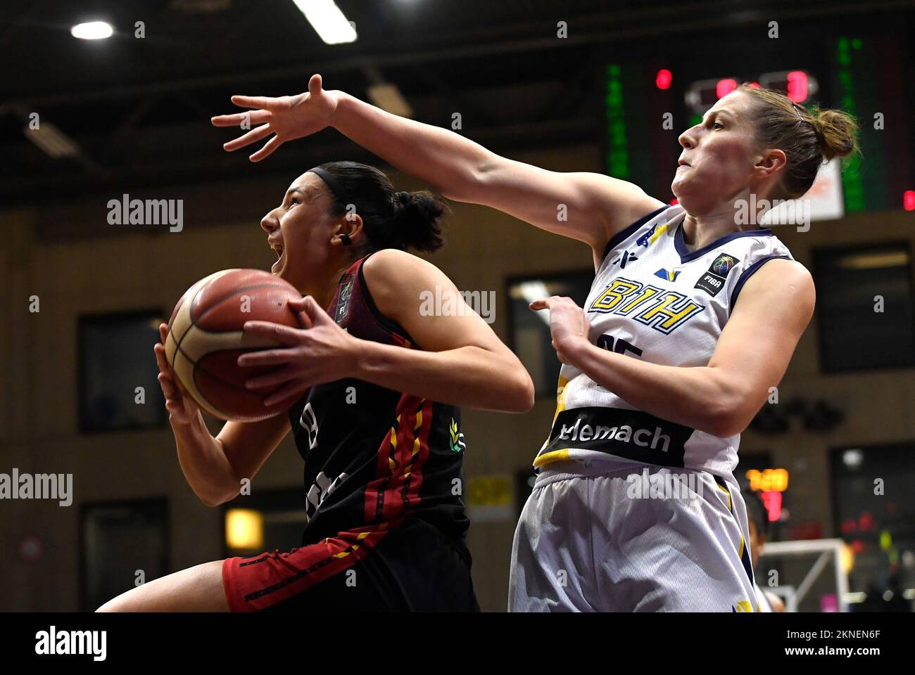 Belgium's Hind Ben Abdelkader and BiH's Andjela Delic fight for the ...