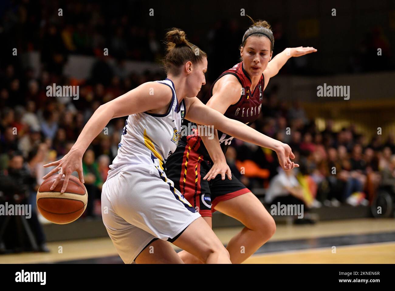 BiH's Andjela Delic and Belgium's Antonia Delaere fight for the ball ...