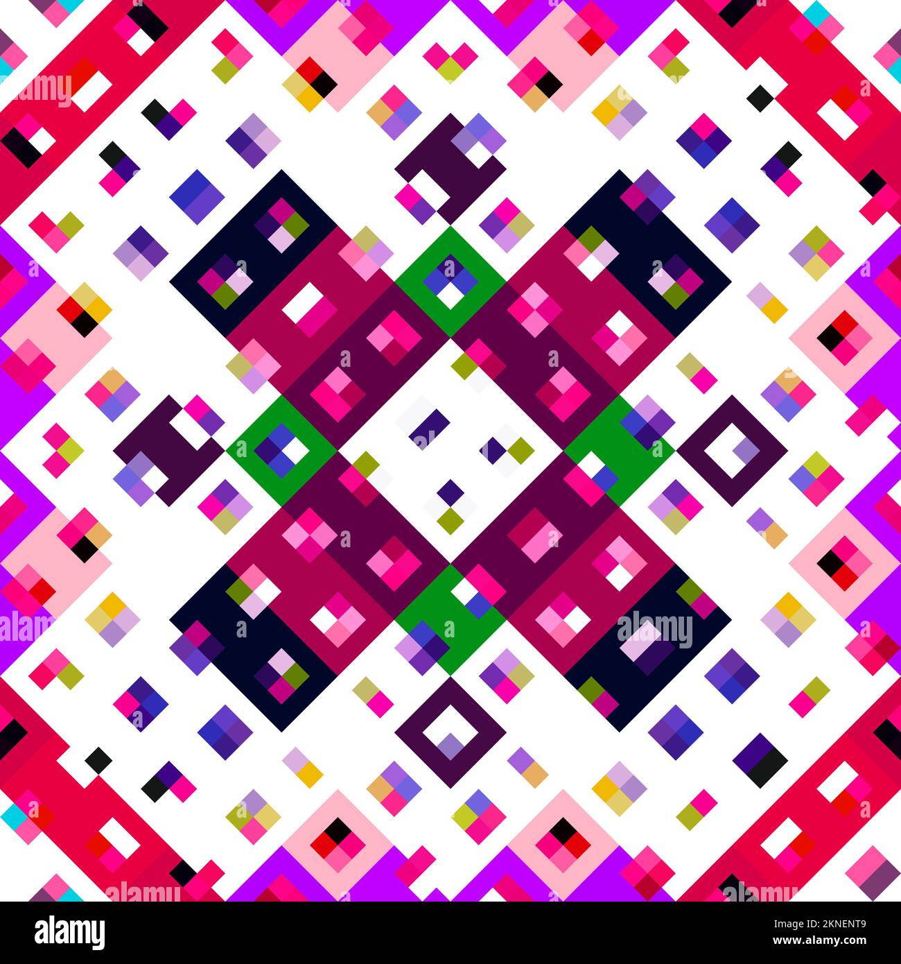 Kaleidoscopic geo pixel pattern. Playful fun pink wallpaper. Colorful ...