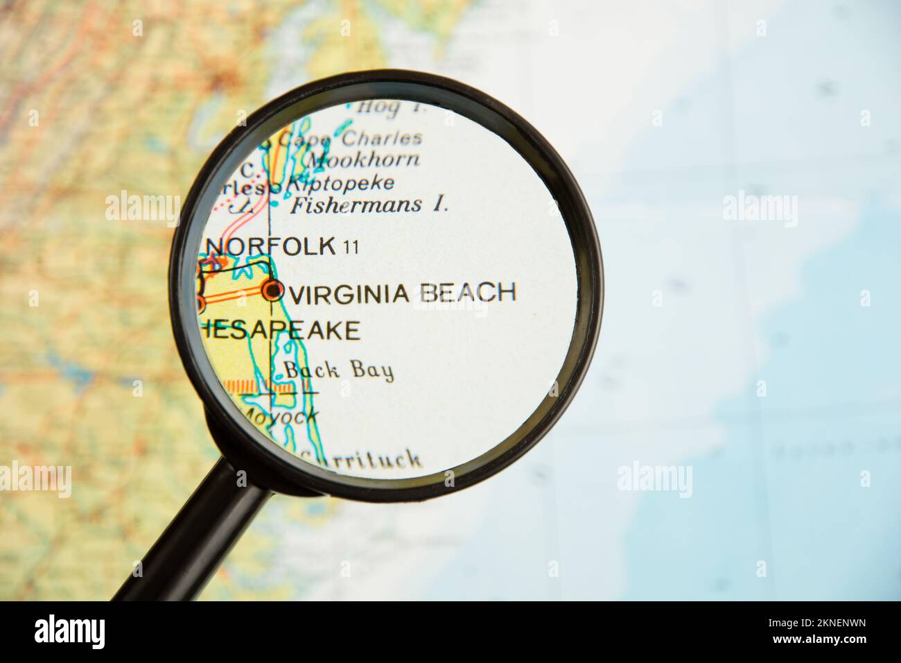 map under magnifying glass - Virginia Beach Stock Photo - Alamy