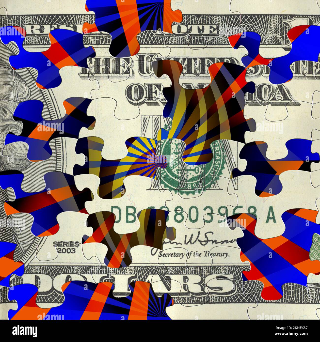 US dollar and puzzle pattern. Pop art background. 3D rendering Stock ...