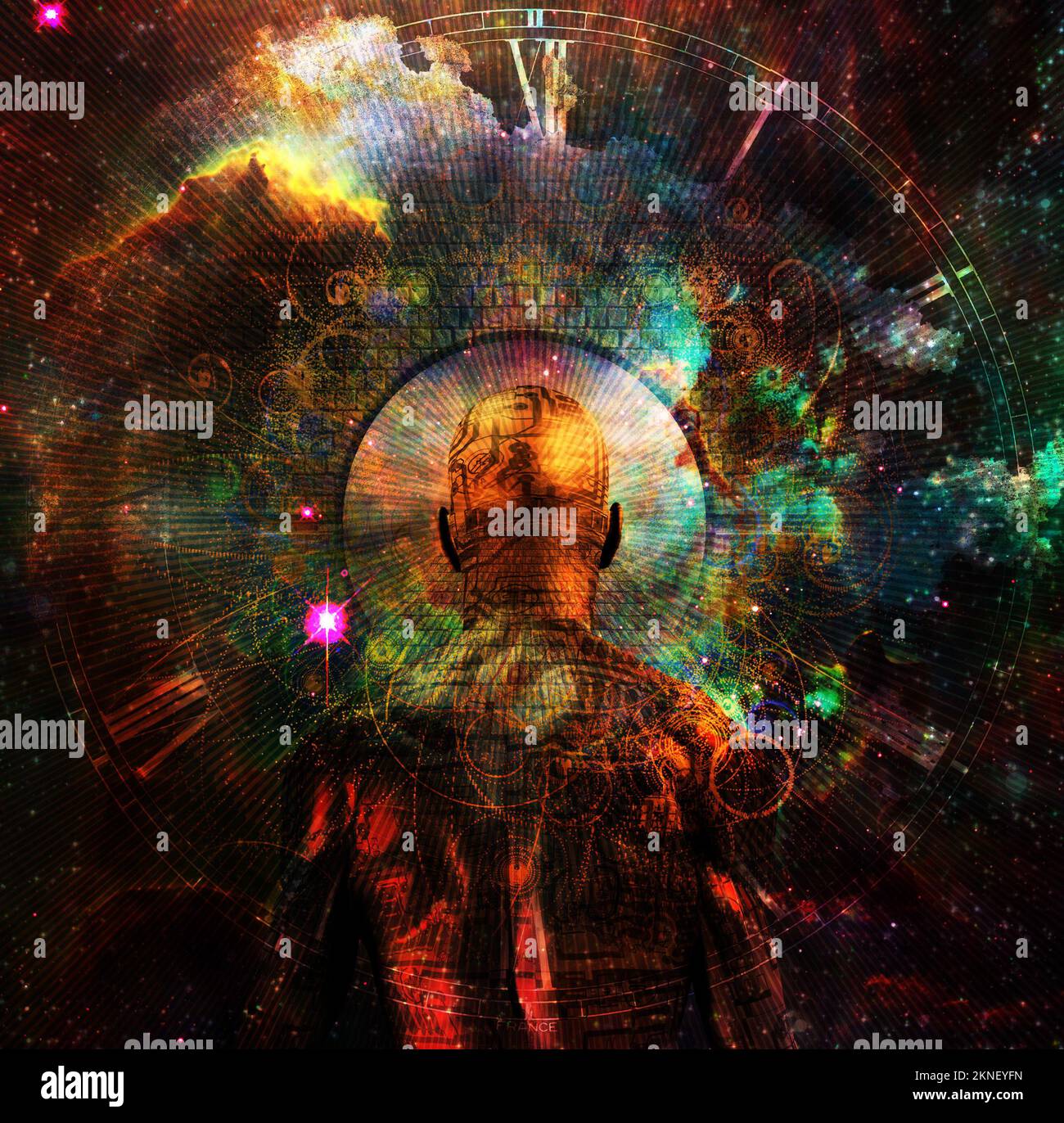 Droid in space. Vivid nebulae. 3D rendering Stock Photo - Alamy