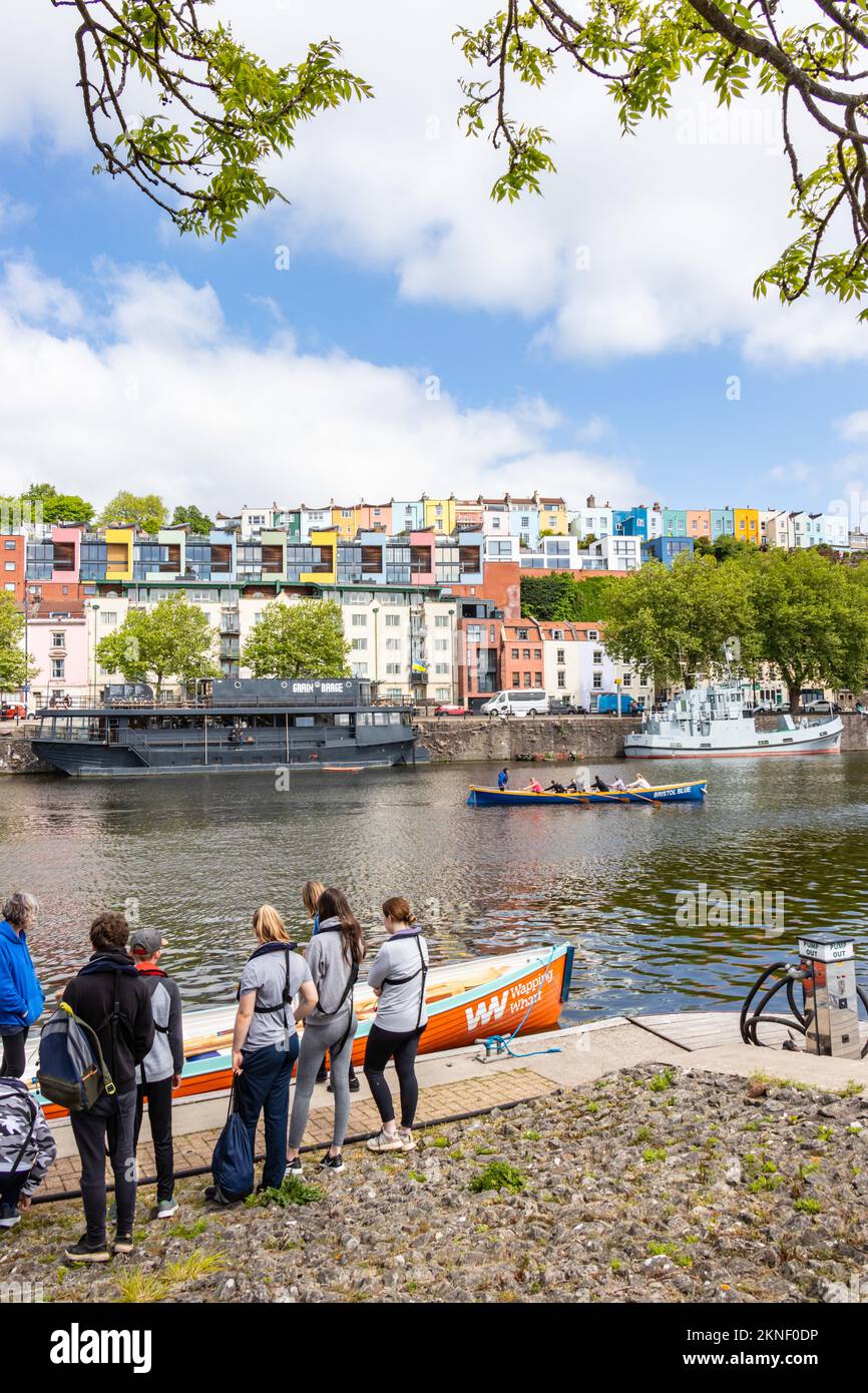 colourful painted houses by the waterside at Bristol Docks Stock Photo ...