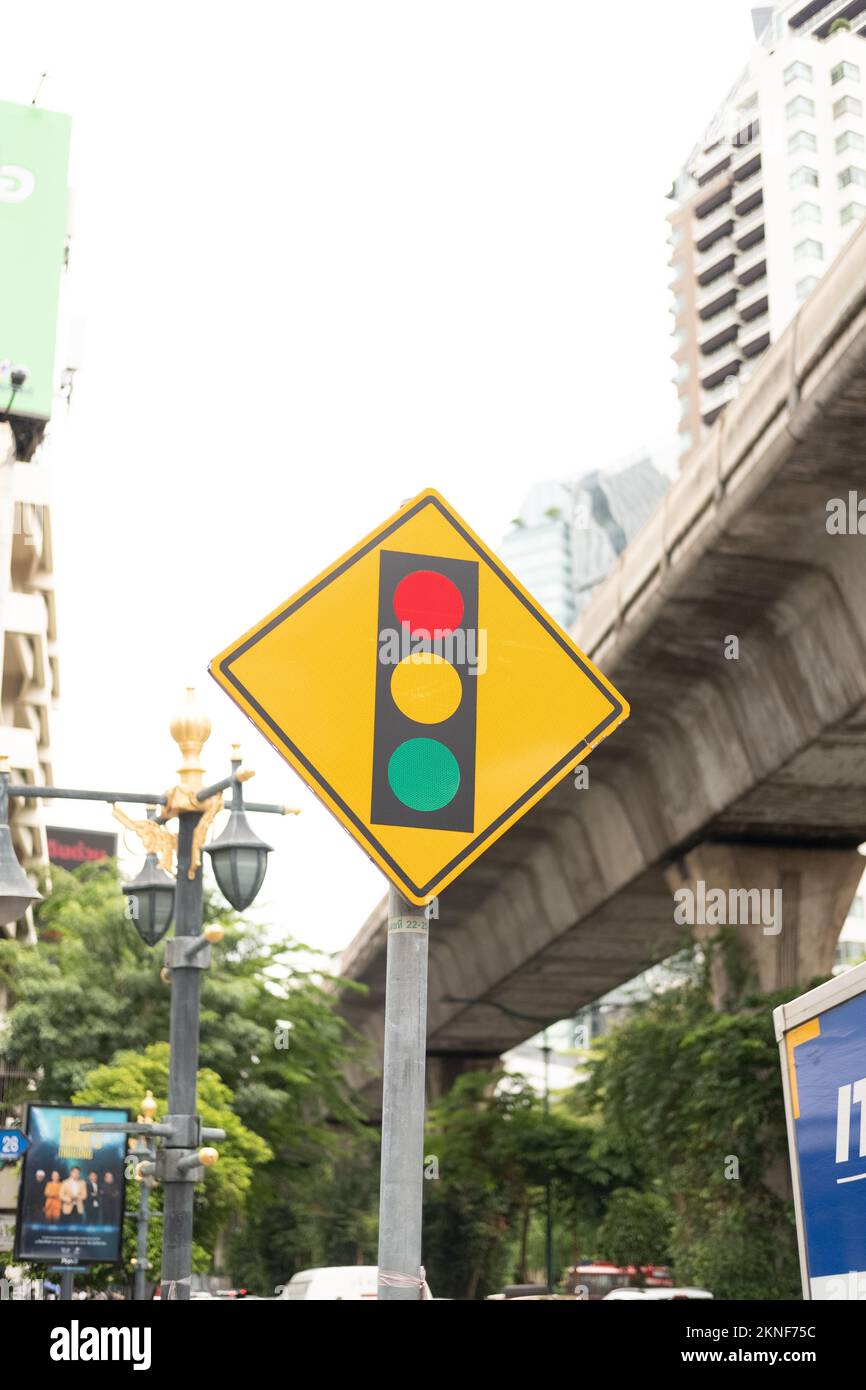 Acolorful Road traffic lights ahead in the street with cars Stock Photo ...