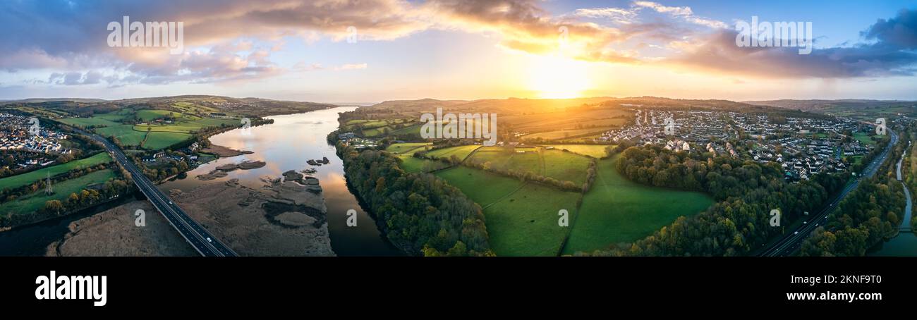 Panorama of Sunrise over Newton Abbot Bridge and River Teign from a ...