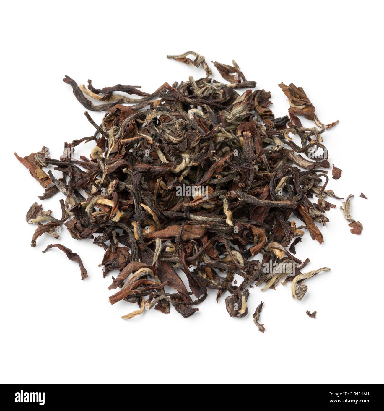 Heap of Phuguri Darjeeling Tea dried tea leaves close up isolated on ...