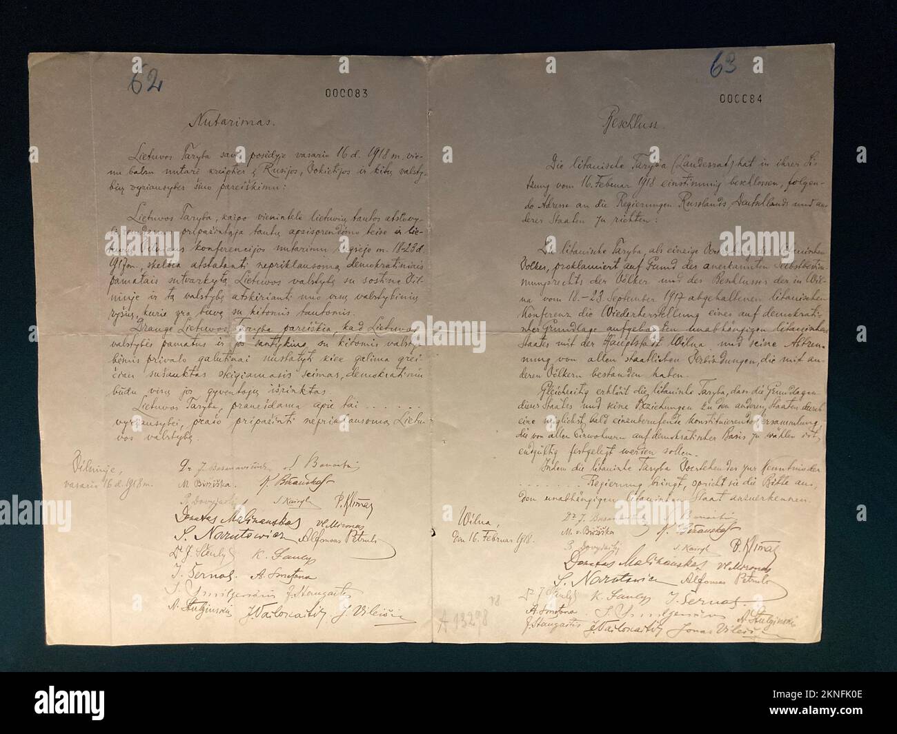 Kaunas, Lithuania. 27th Nov, 2022. The copy of the 1918 Declaration of ...