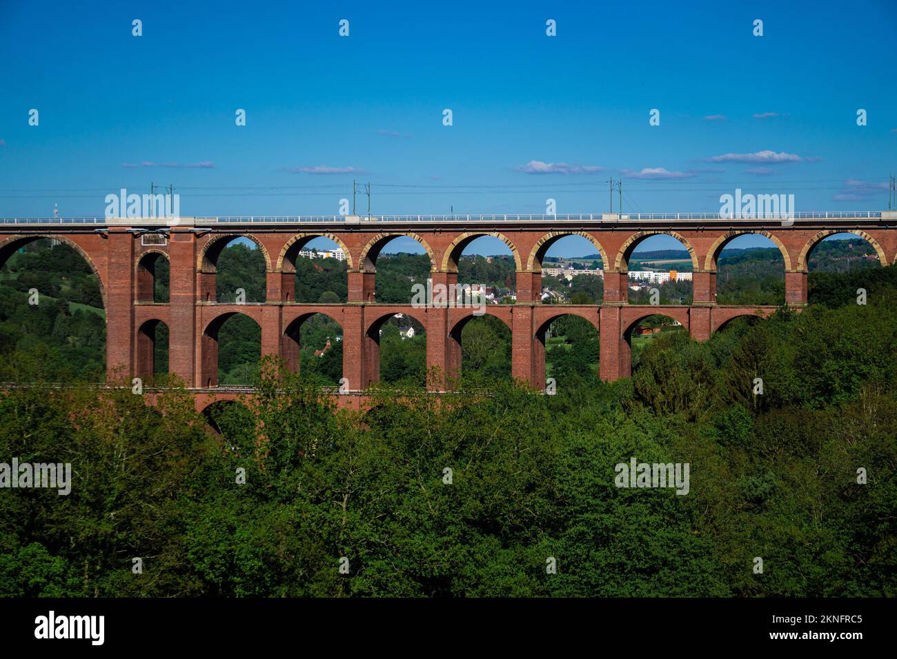 An aerial shot of the Goltzsch Viaduct bridge in Germany with its ...