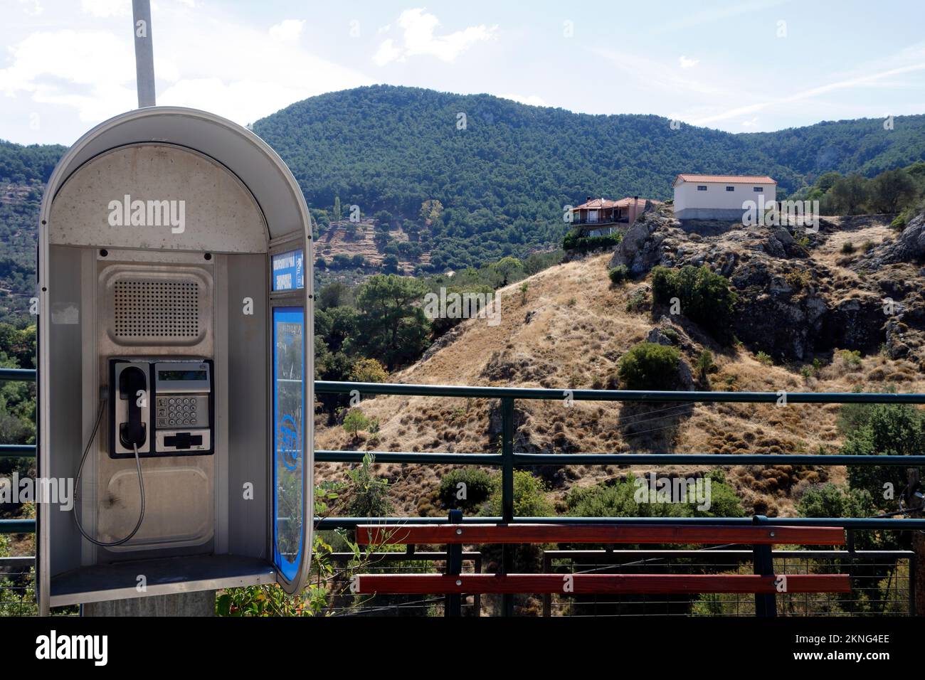 Outdoor public telephone kiosk with a view, Lafonias Hill village ...
