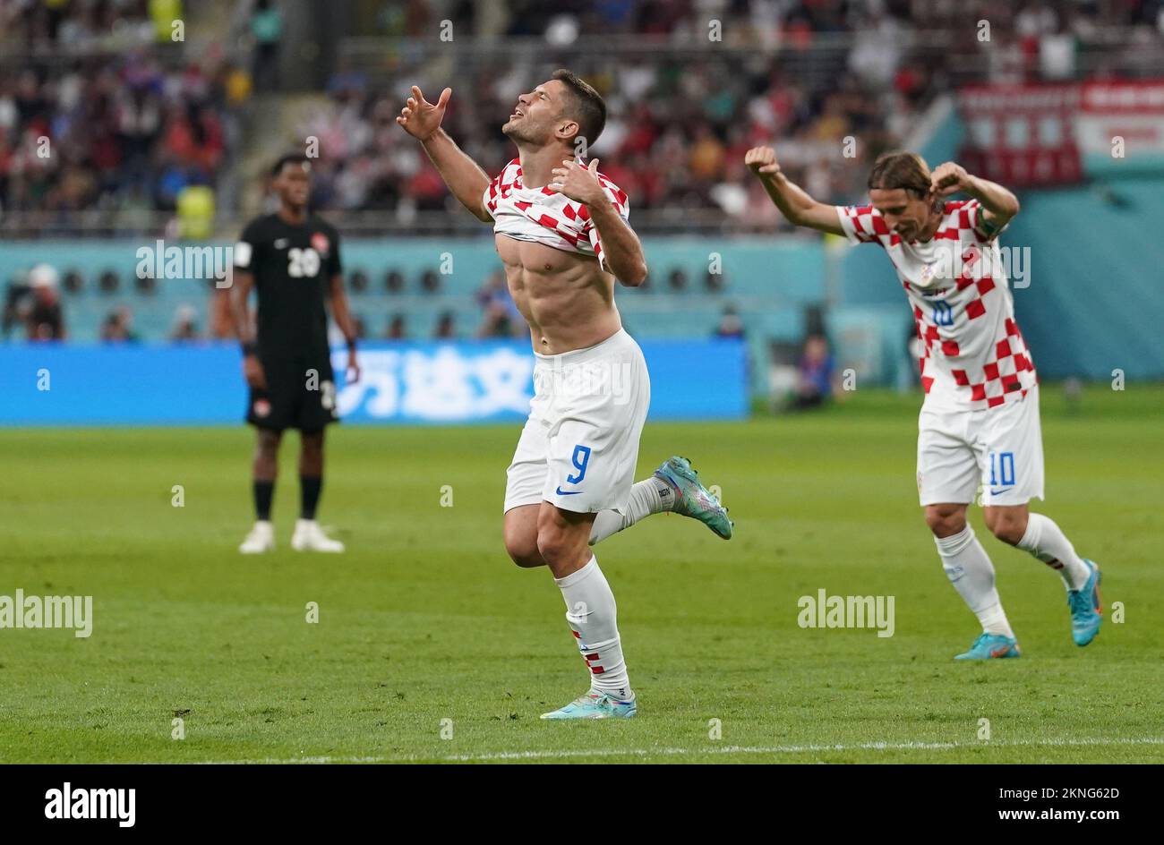 Croatia's Andrej Kramaric celebrates scoring their side's third goal of ...
