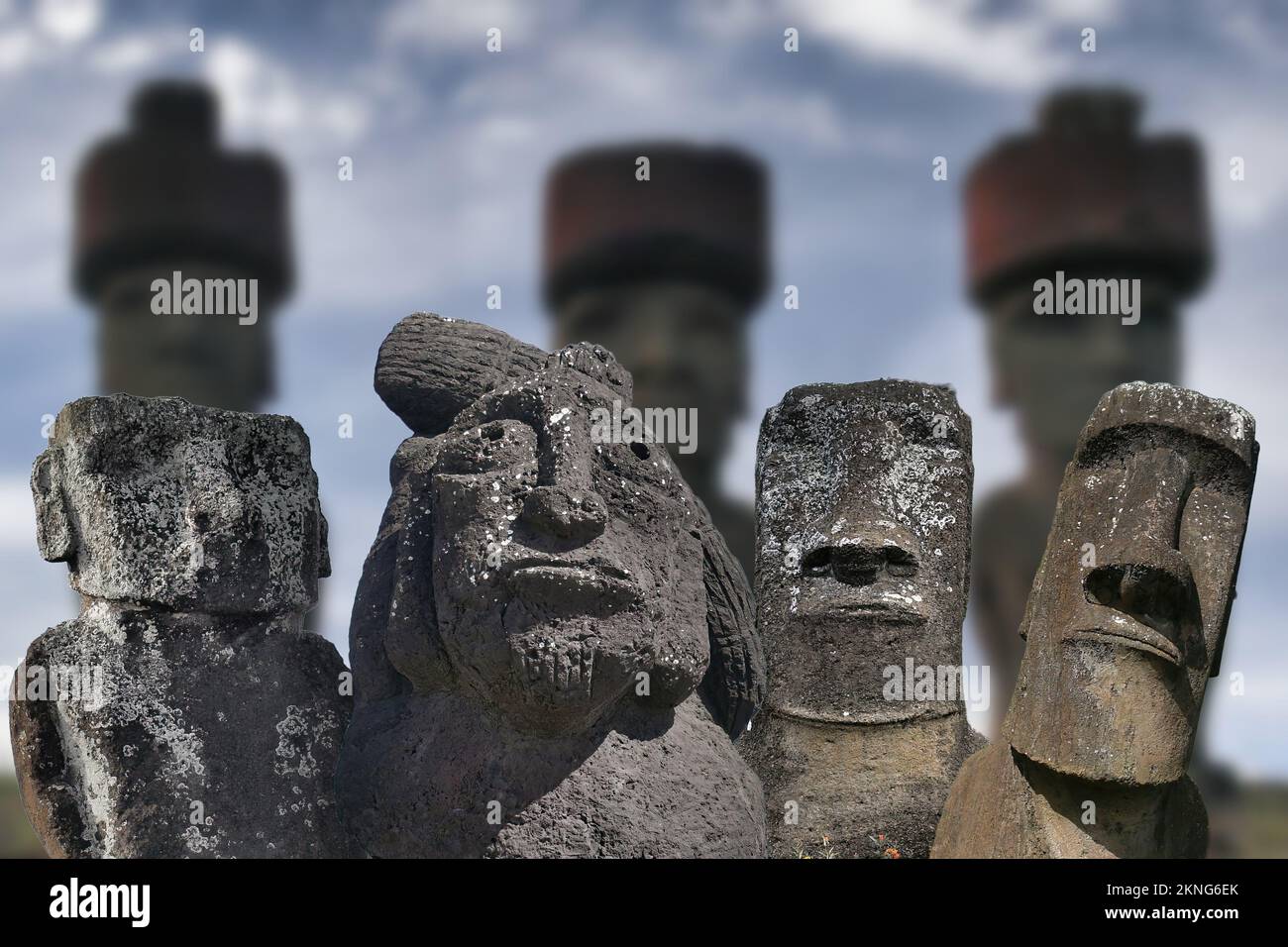 Moai statues in the Rano Raraku Volcano in Easter Island, Rapa Nui ...