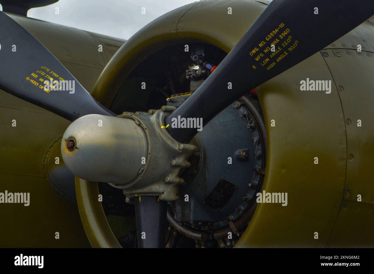 An engine and propeller of an old airplane exposed outdoors Stock Photo ...