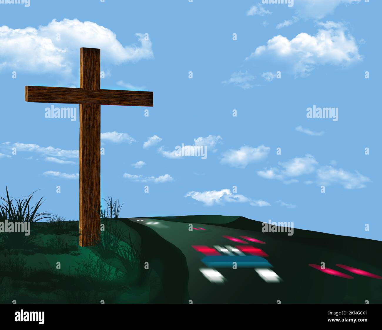 A wooden cross marks the spot of a fatal traffic accident in ...