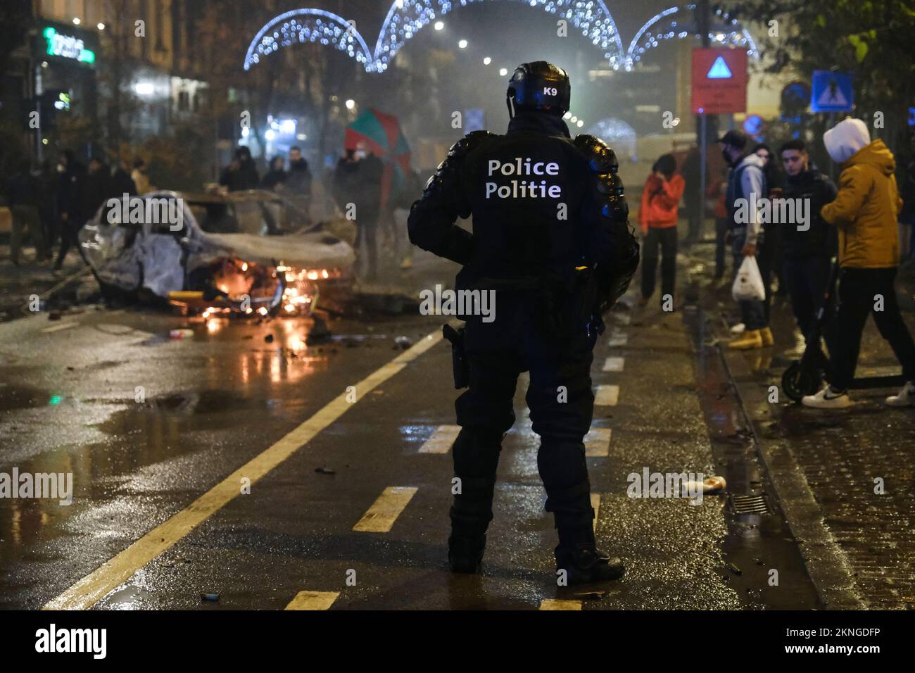 Brussels, Belgium. 27th Nov, 2022. Protestors clashed with riot police ...